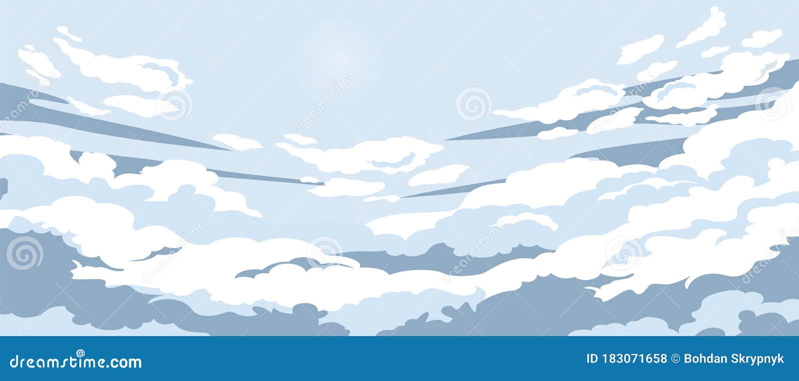Cartoon Evening Sunset Surrounded by Clouds Vector Graphic Illustration ...