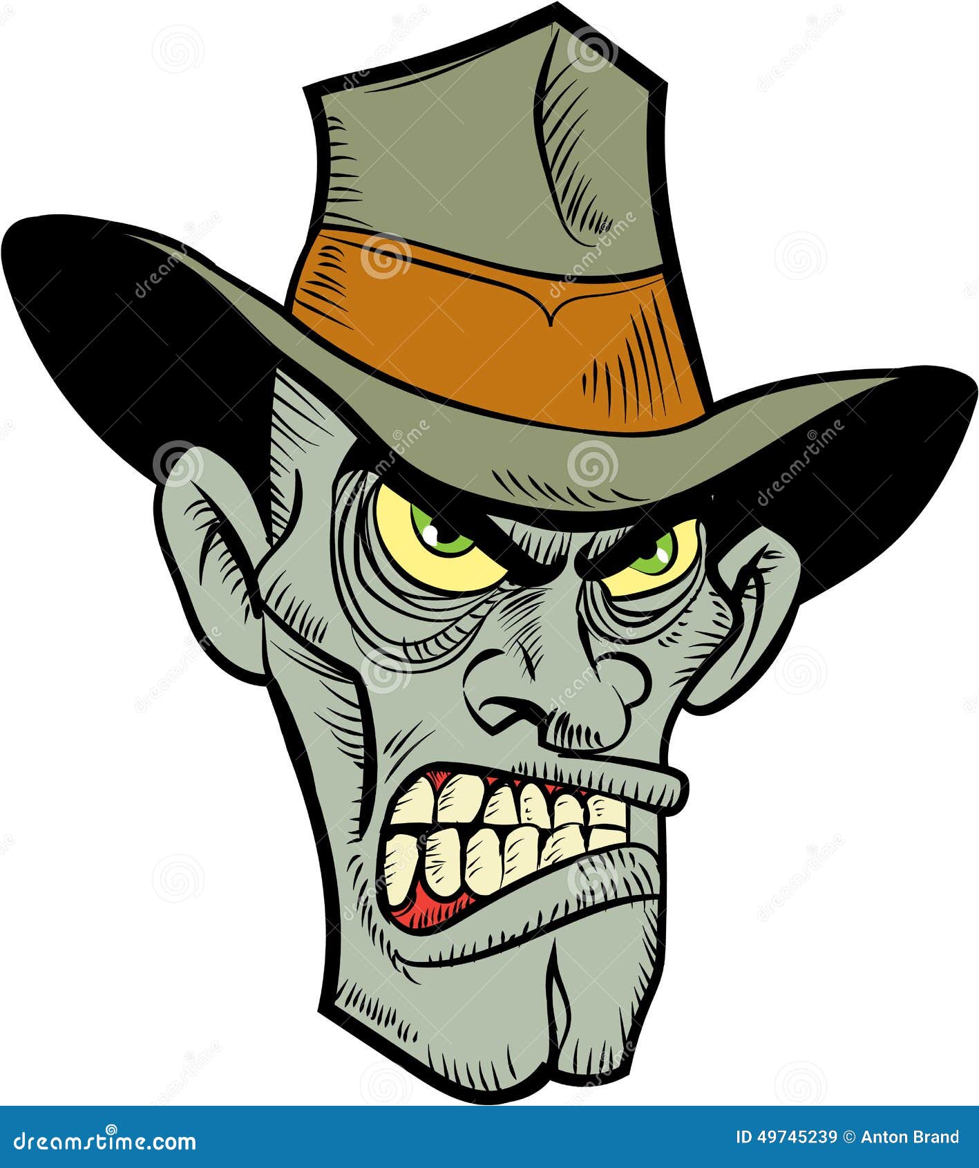 Cartoon Evil Cowboy Zombie Head Stock Illustration - Illustration of ...