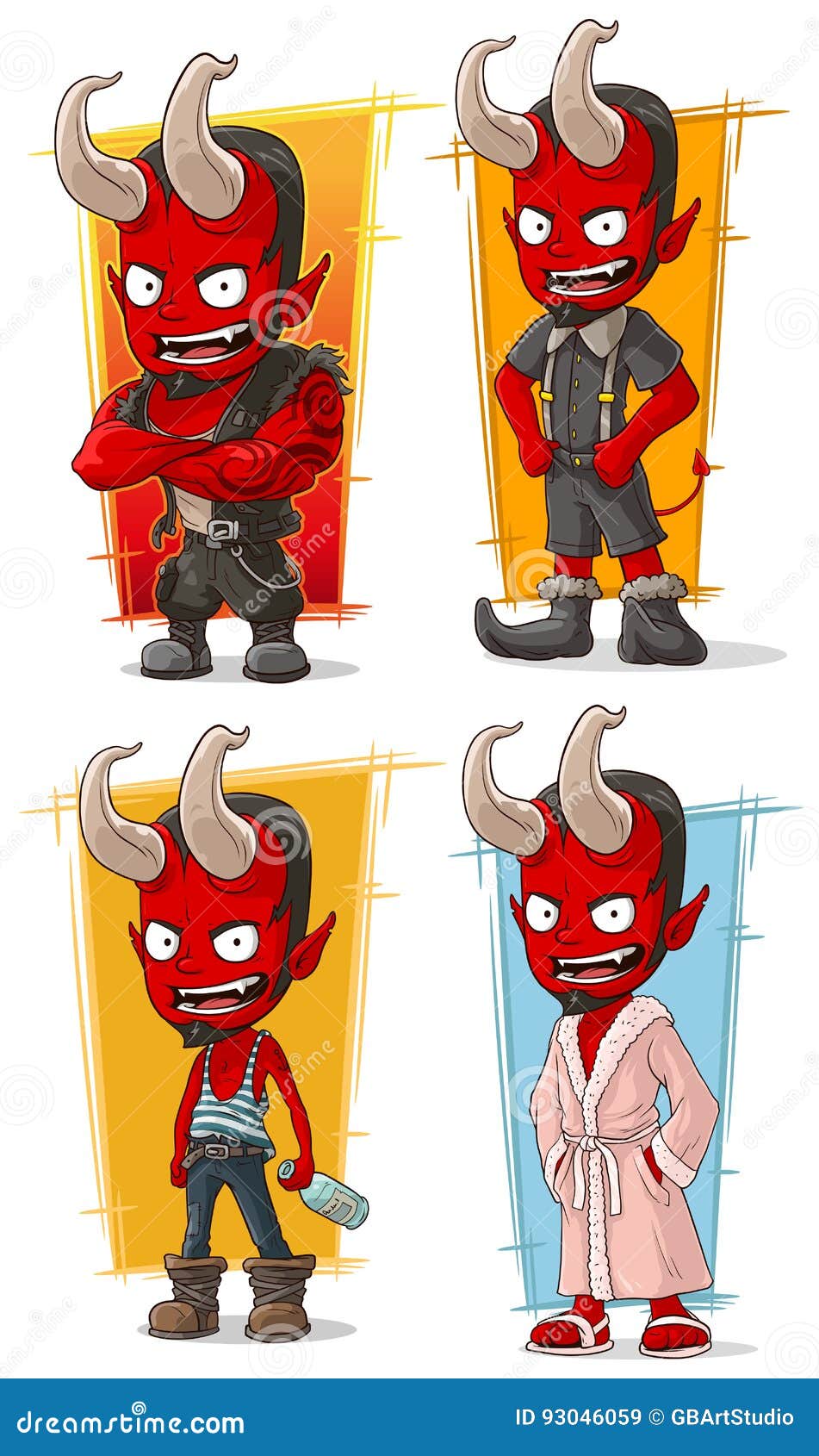 Cartoon Evil Red Devil with Big Horns Characters Vector Set Stock ...