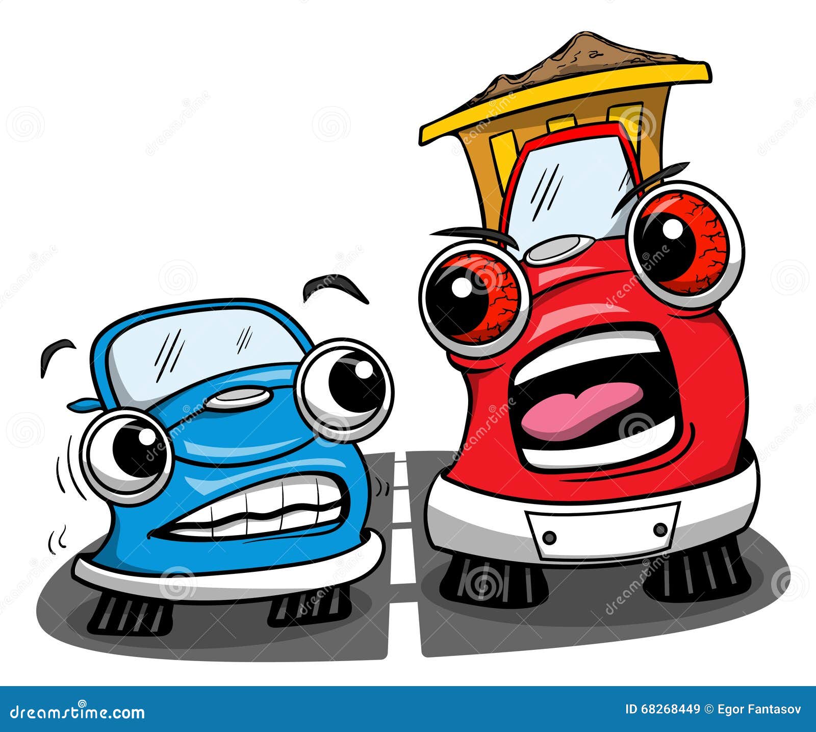 Cartoon Evil Truck with Scared Car on the Road Stock Vector ...