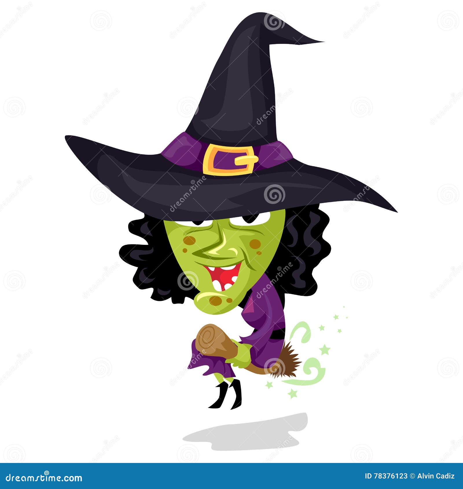 Cartoon Evil Witch Flying on Broom Stock Vector - Illustration of ...