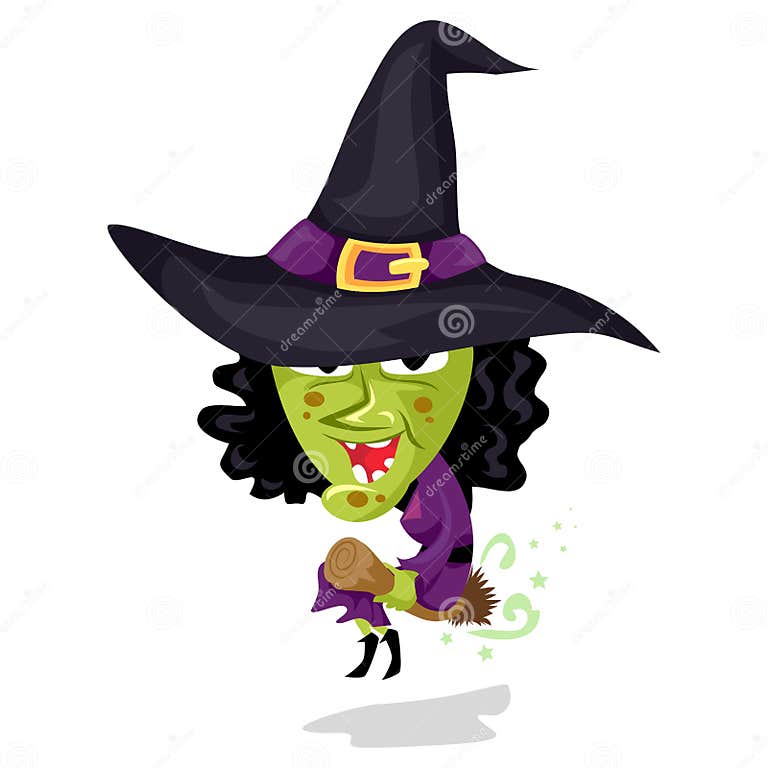 Cartoon Evil Witch Flying on Broom Stock Vector - Illustration of ...