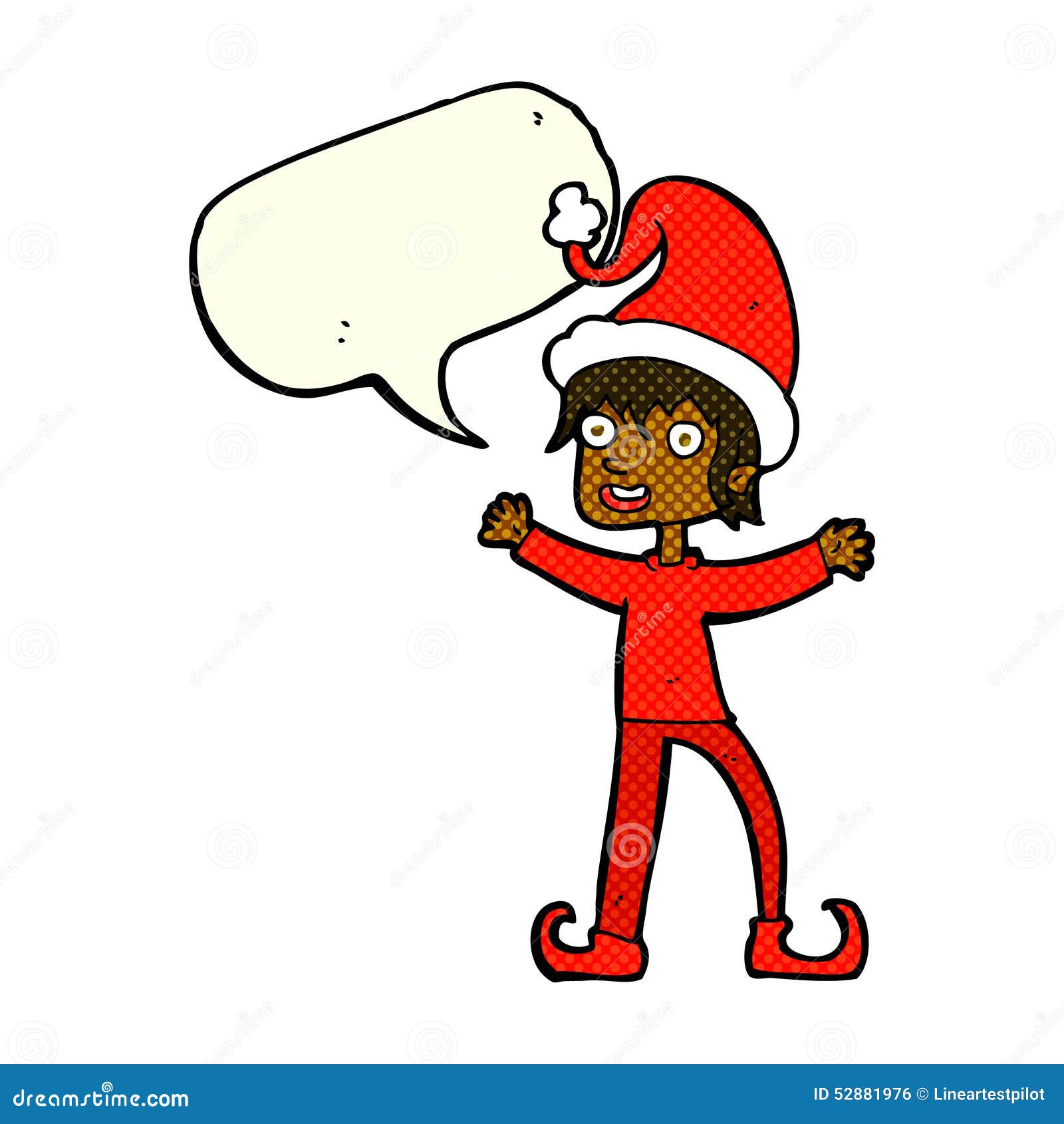 Cartoon Excited Christmas Elf with Speech Bubble Stock Illustration ...
