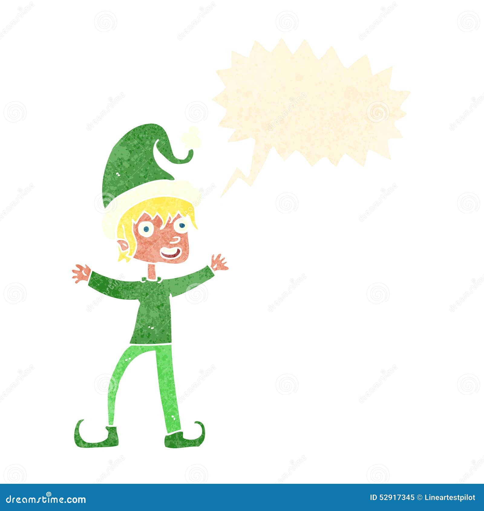 Cartoon Excited Christmas Elf with Speech Bubble Stock Illustration ...