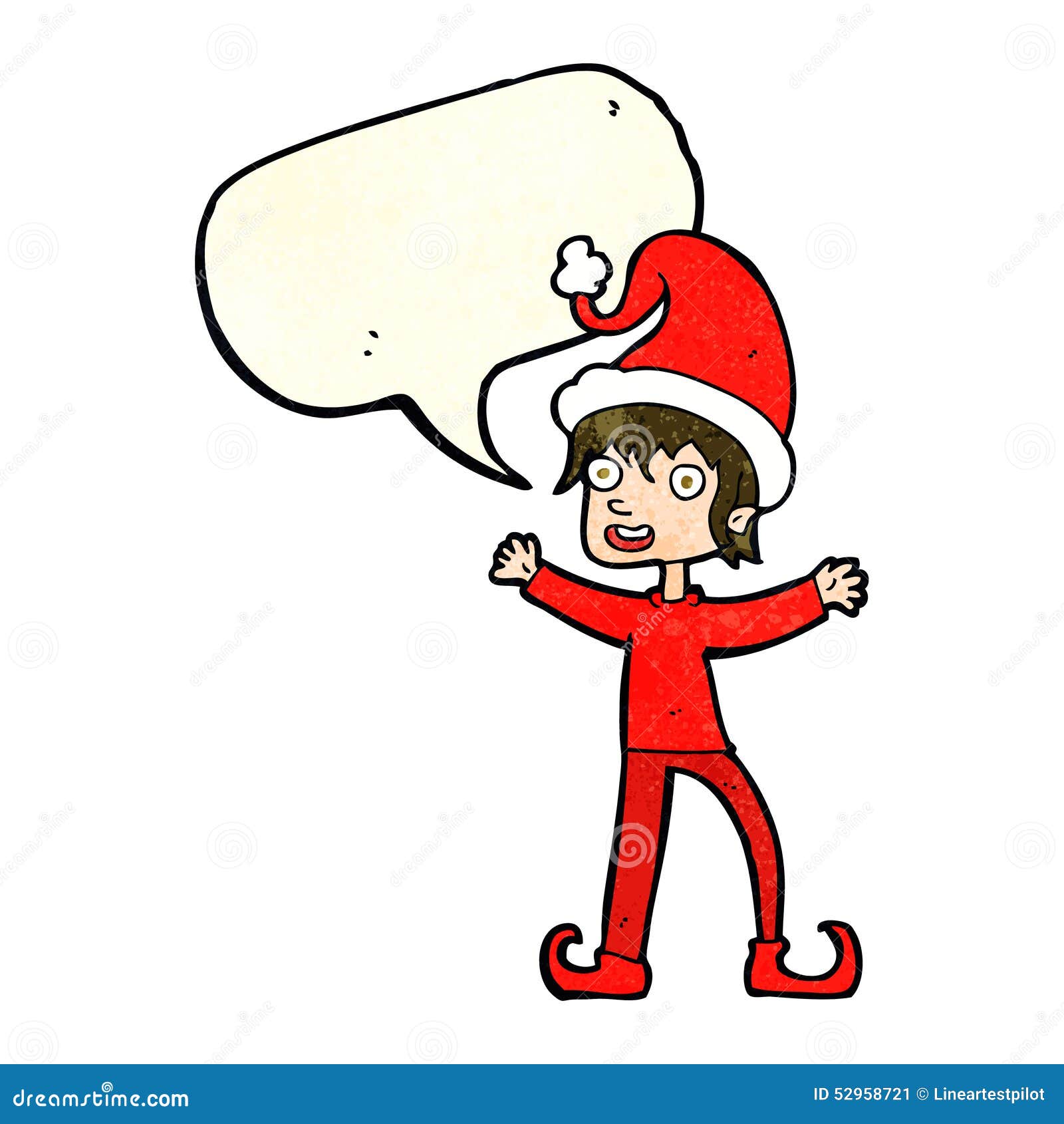 Cartoon Excited Christmas Elf with Speech Bubble Stock Illustration ...