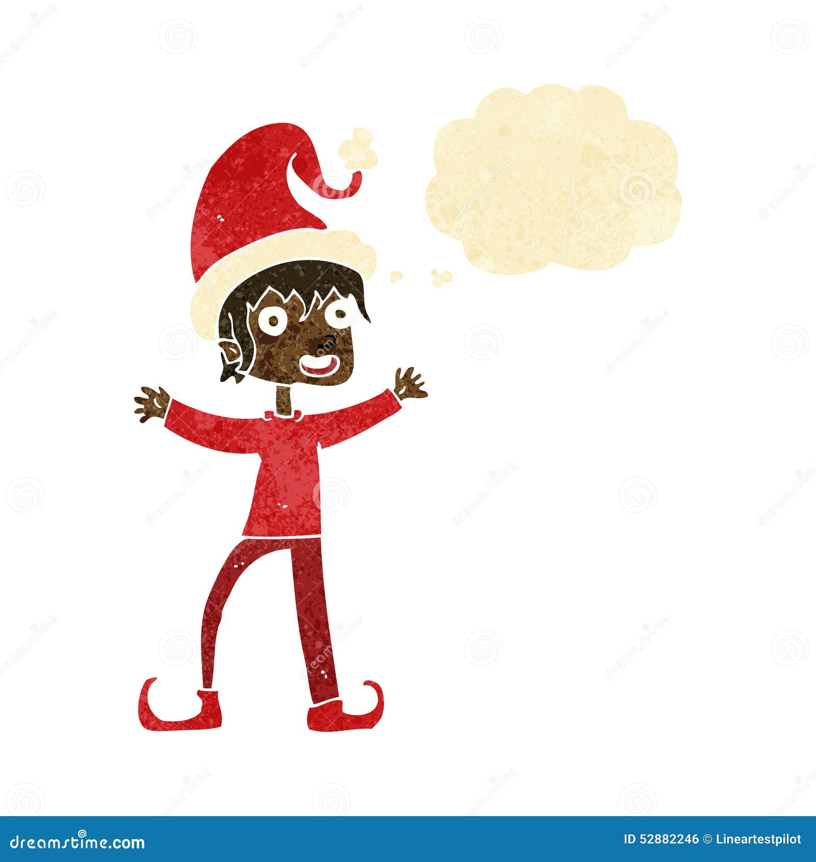 Cartoon Excited Christmas Elf with Thought Bubble Stock Illustration ...