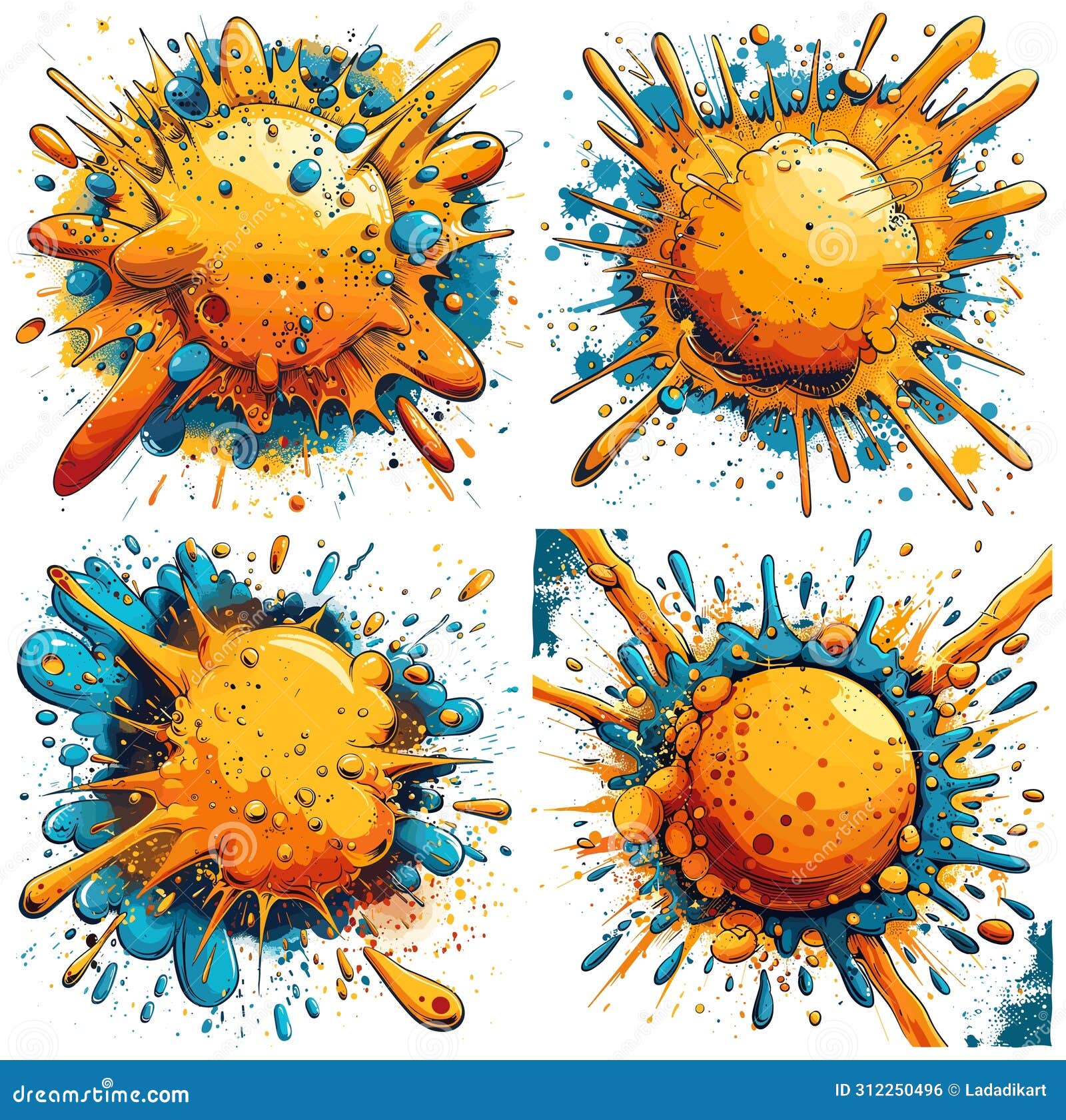 Cartoon Exploding Drops Isolated, Comic Bursting Bubbles on White ...