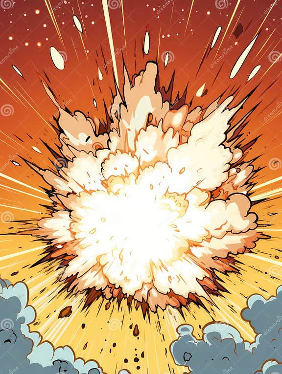 A Cartoon Explosion with Clouds and Light Stock Illustration ...