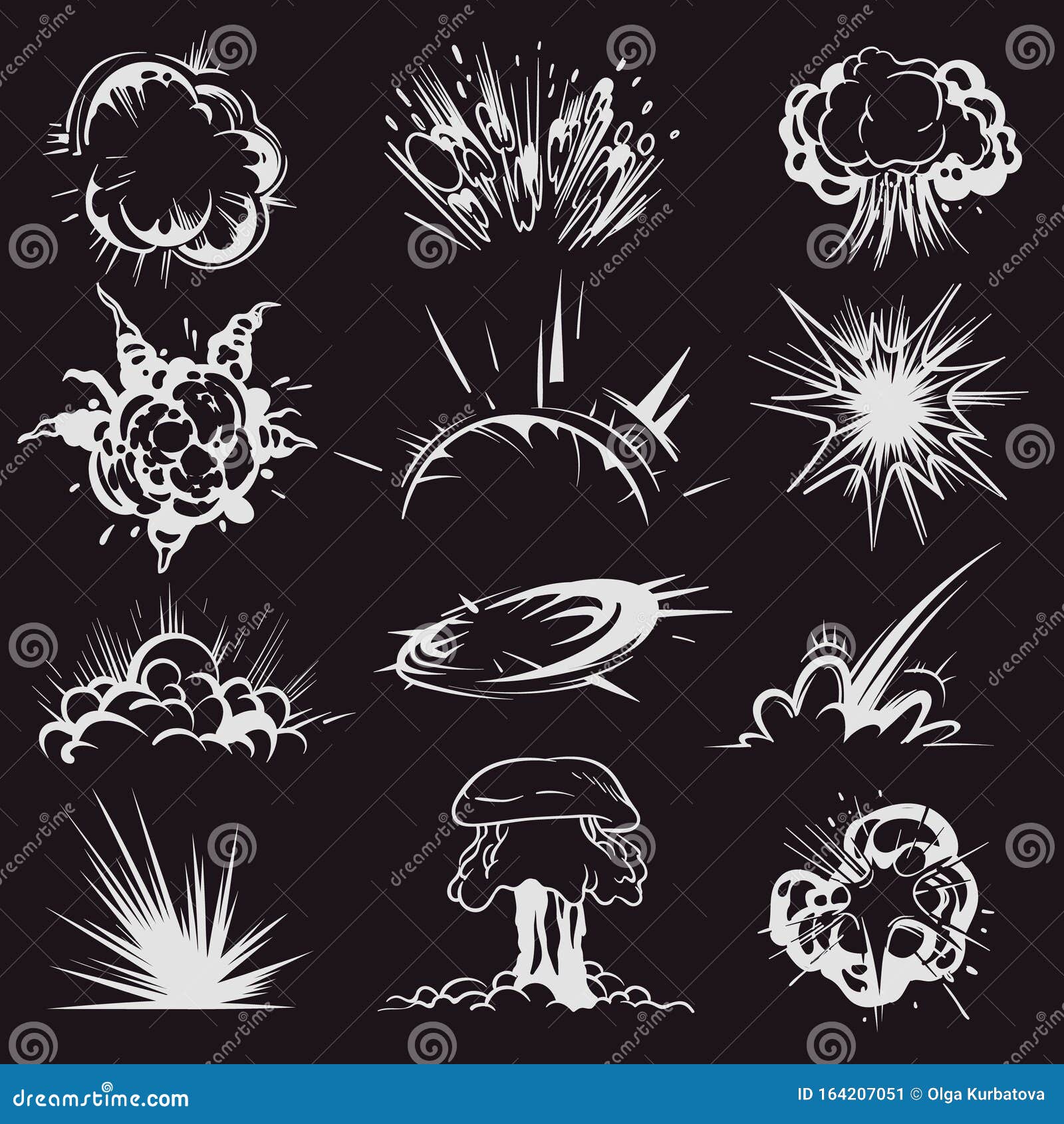 Cartoon Explosion Effect. Comic Energy Blast, Smoke Cloud with Shining ...