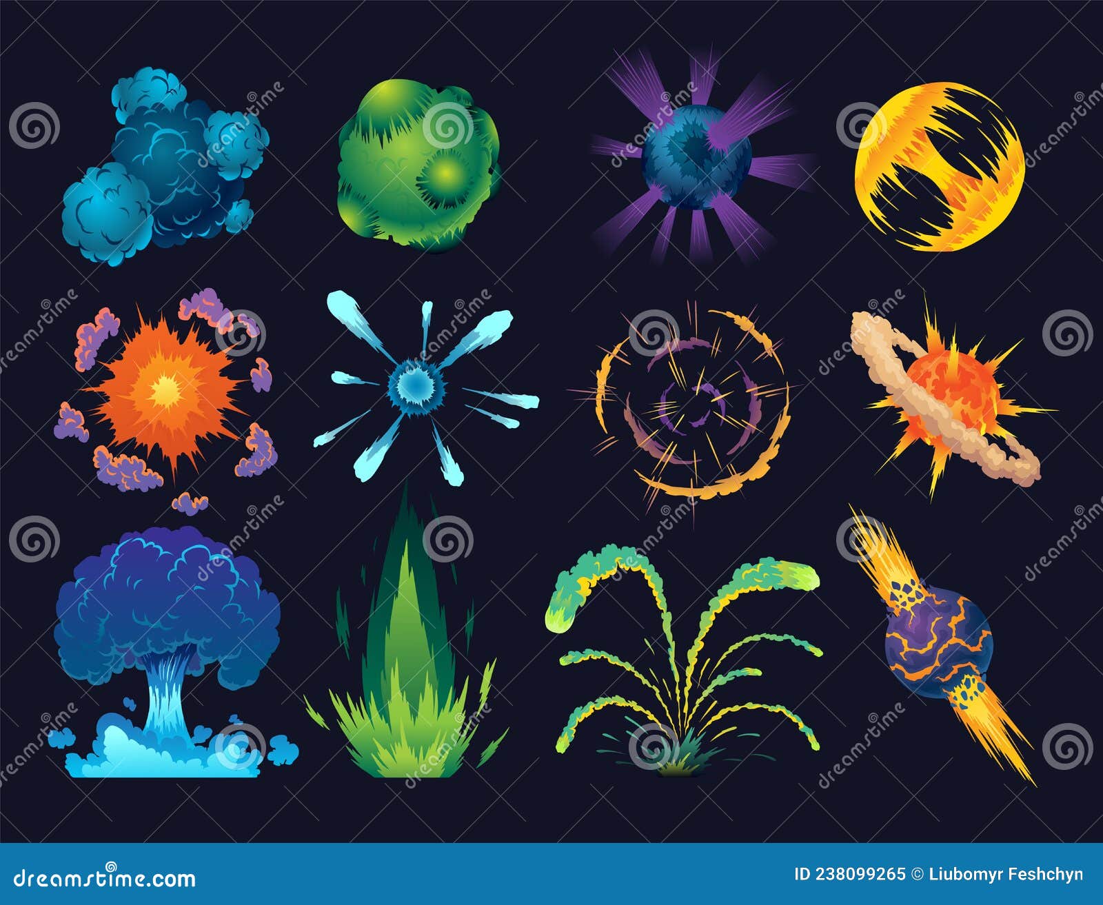 Cartoon Explosion Icon Set. Comic Book Elements. Boom Cloud and Flame ...