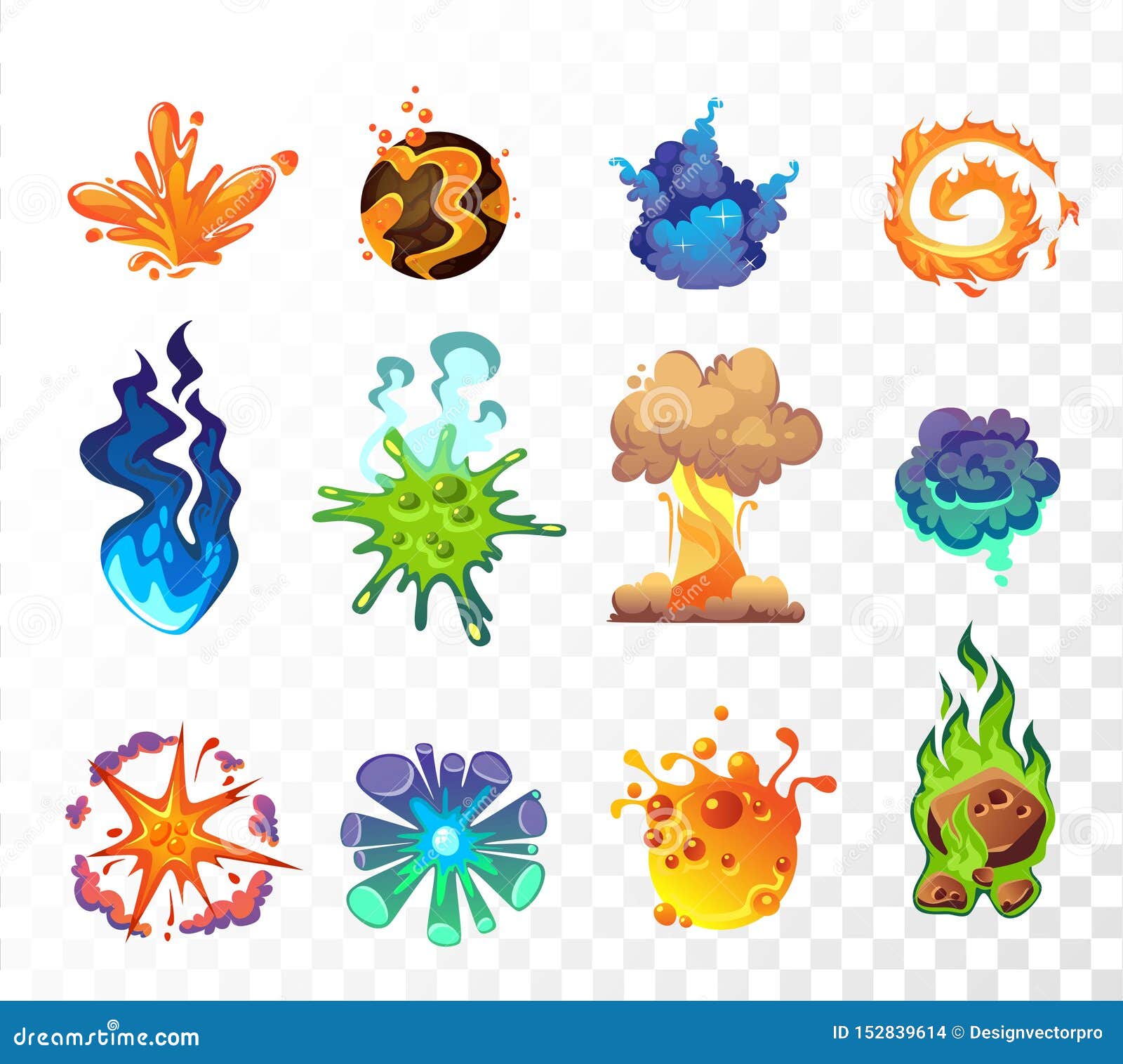 Cartoon Explosion Icon Set On Transparent Background.Vector Boom Effect ...