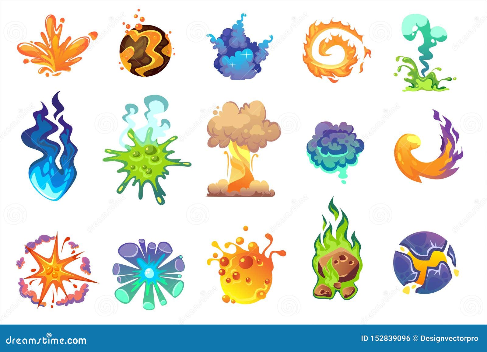 Cartoon Explosion Icon Set on White Background.Vector Boom Effect ...