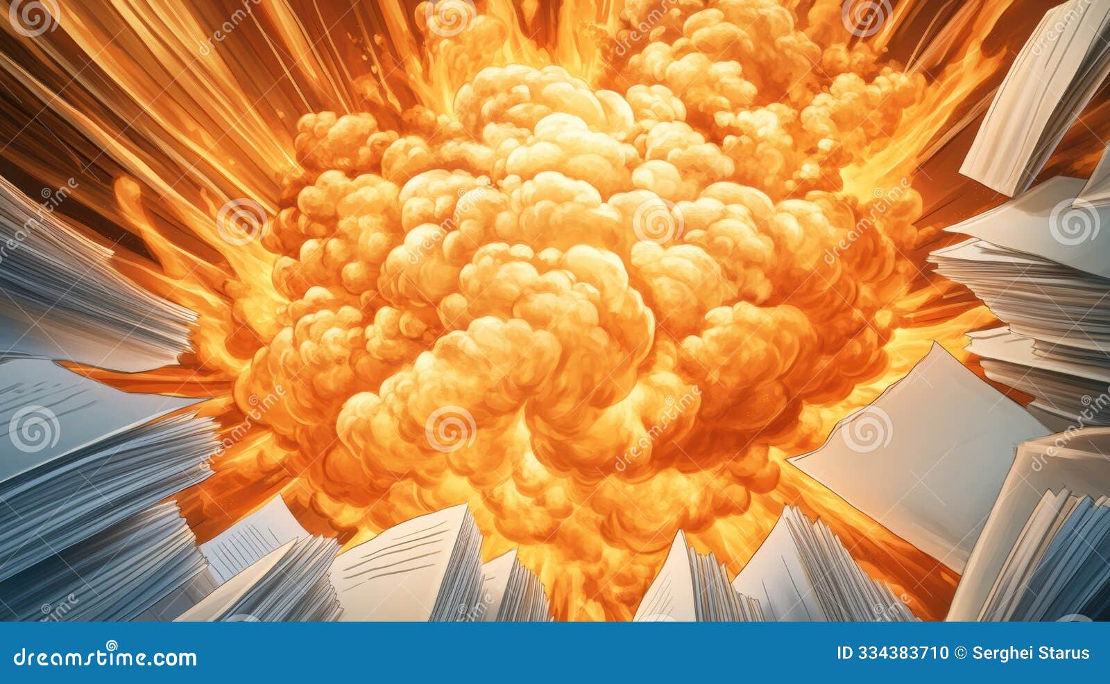 A Cartoon Explosion with a Lot of Paper Flying Around, AI Stock Photo ...