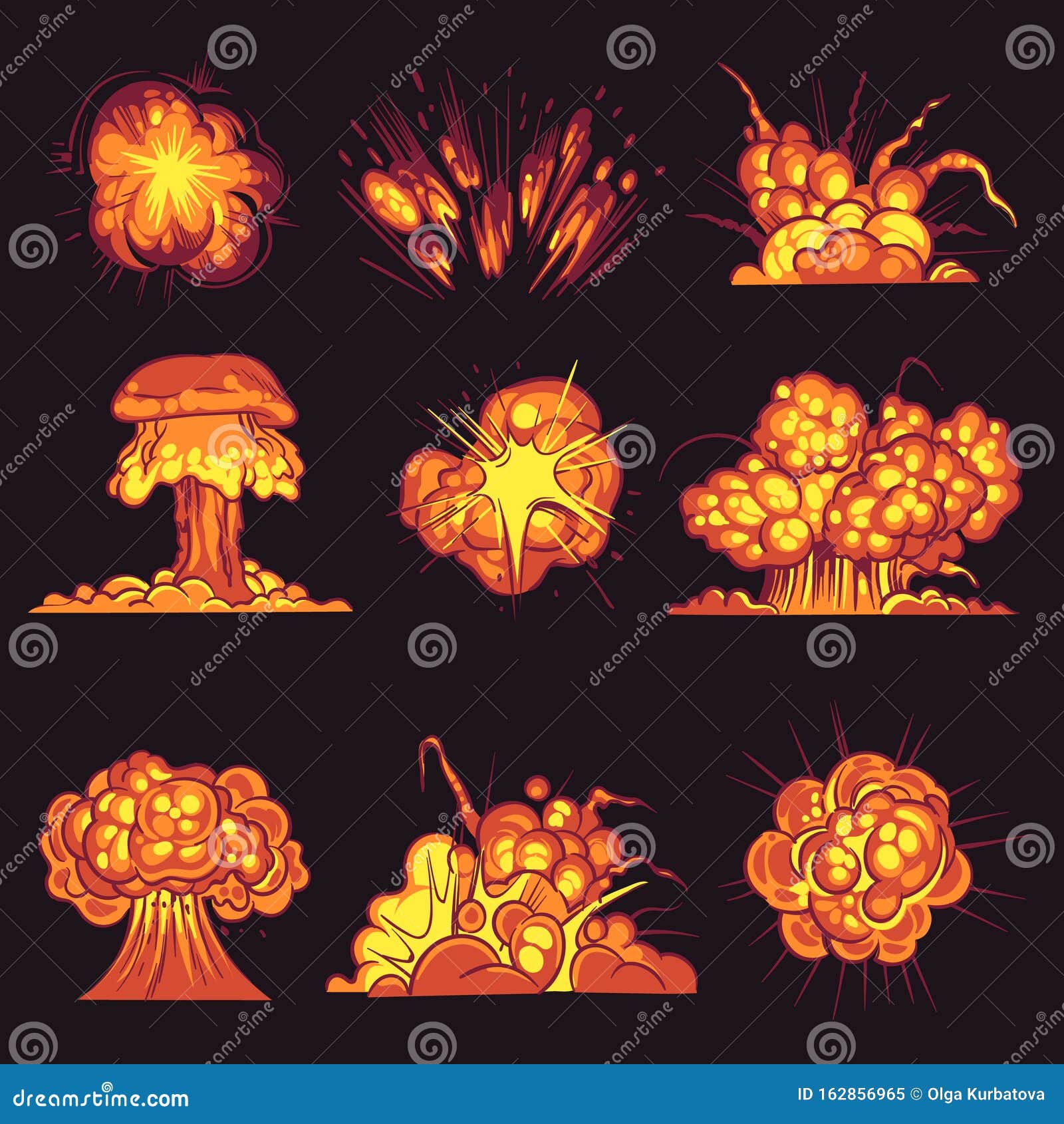 Cartoon Explosions. Bomb Explosion, Fire Bang with Smoke Effect Stock ...