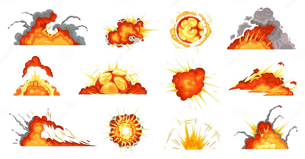 Cartoon Explosions. Exploding Bomb, Fire Cloud and Explosion Burst ...