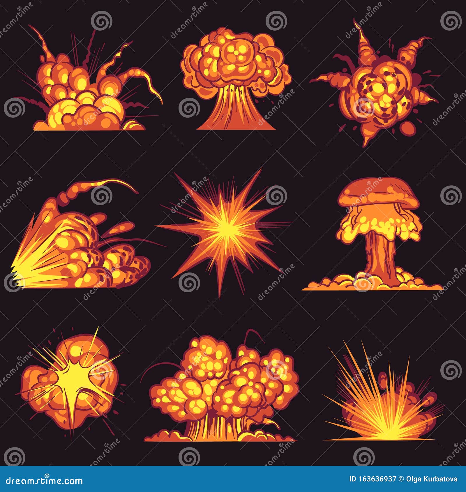 Cartoon Explosions. Fire Bang with Smoke Effect of Explode Dynamite ...