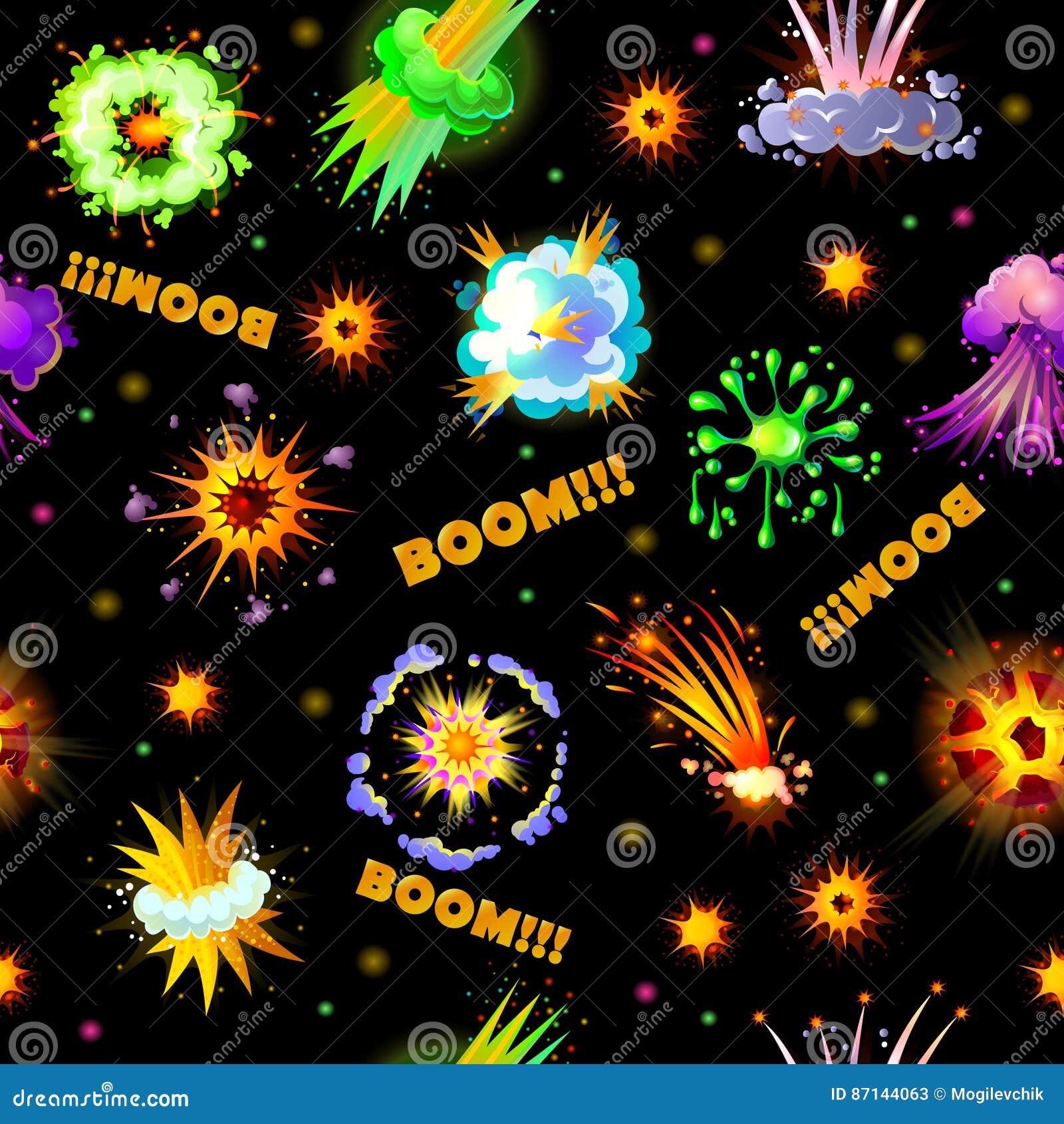 Cartoon Explosions Seamless Pattern Stock Vector - Illustration of ...