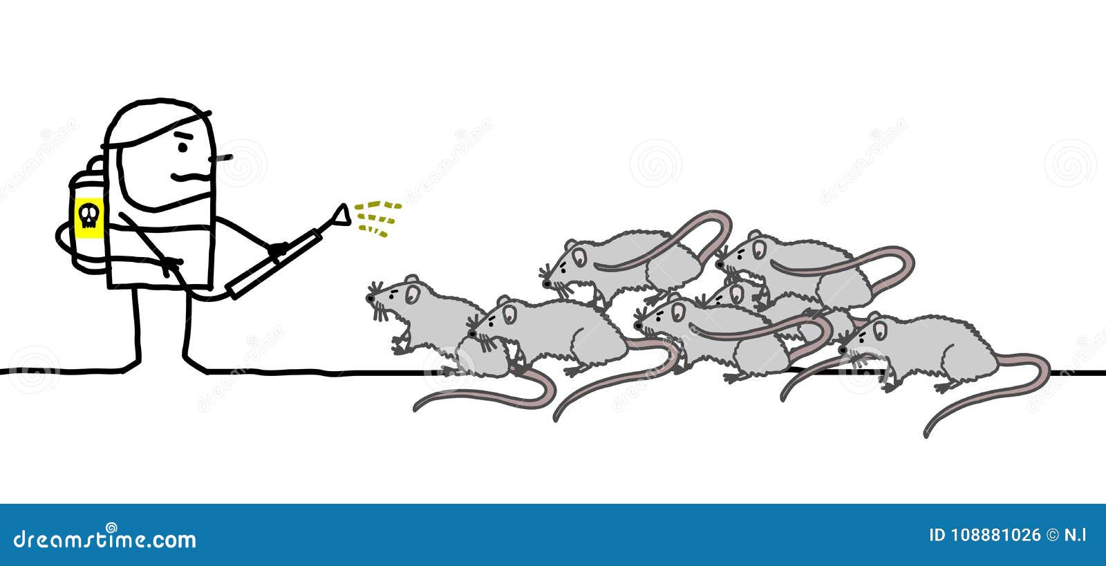 Cartoon Exterminator Man with Rats Stock Vector - Illustration of ...