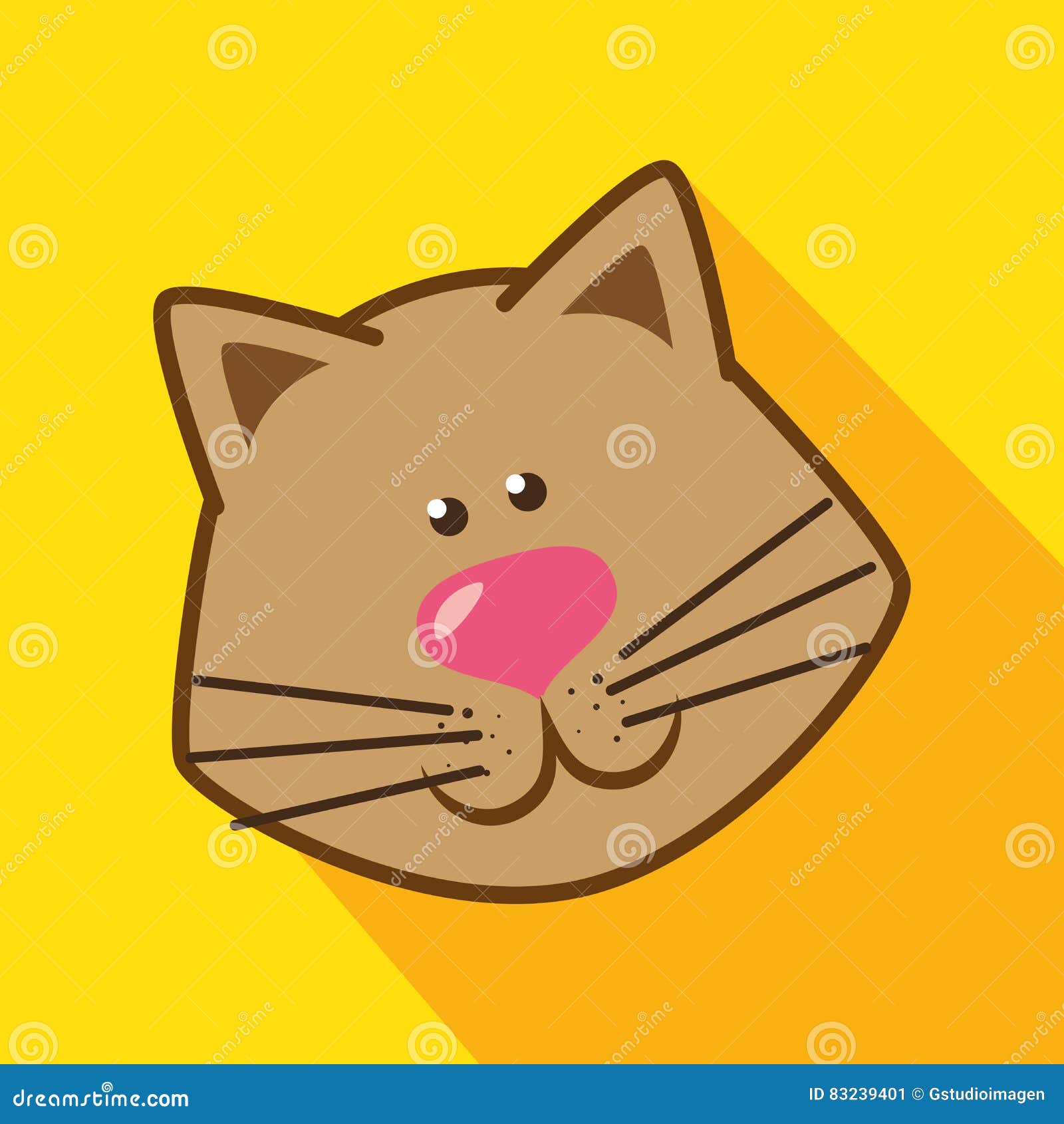 Cartoon Face Cat with Shadow Yellow Background Stock Illustration ...