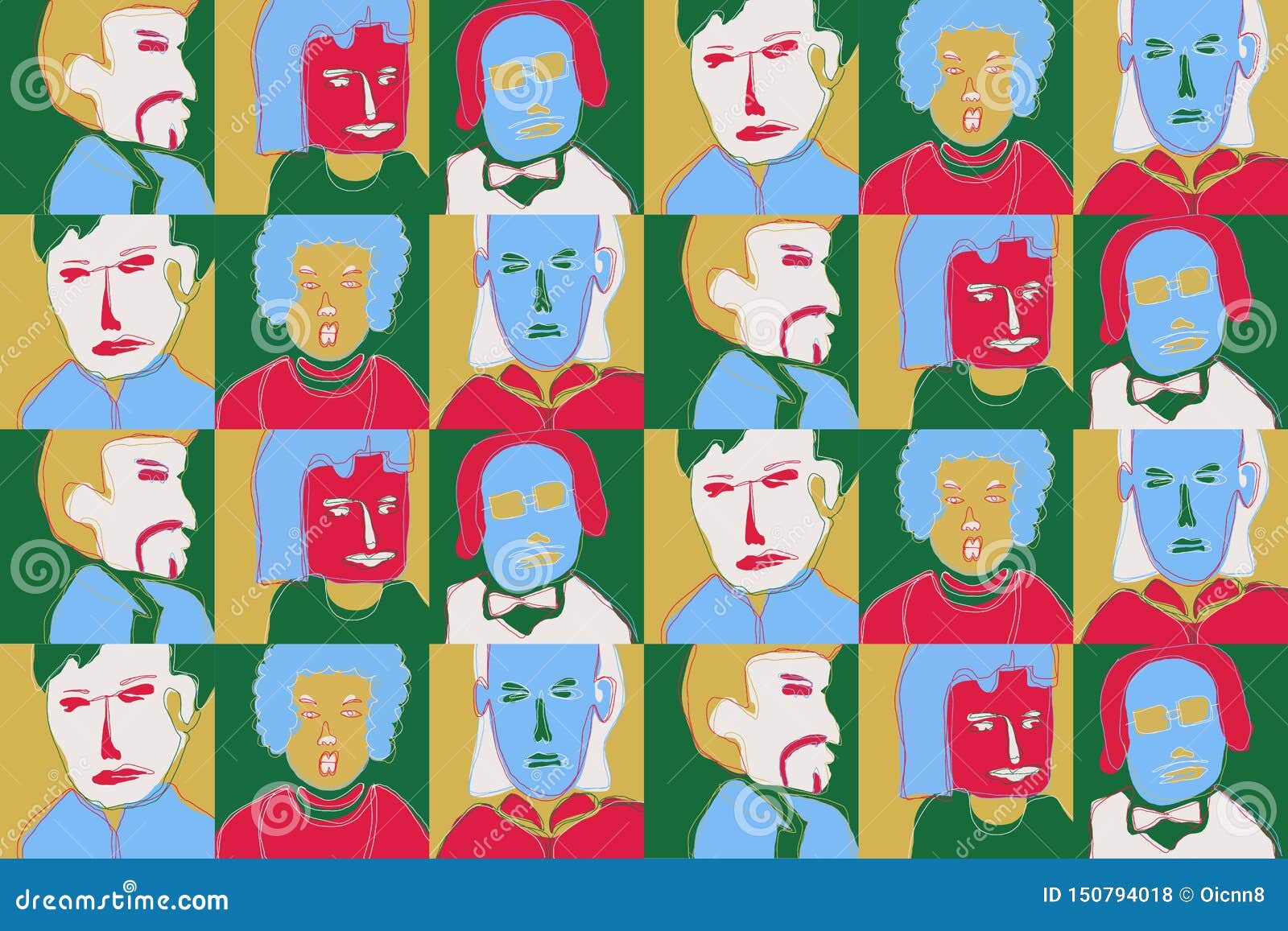 Cartoon Face Pattern. Colourful Repeated Backgrounds Stock Illustration ...