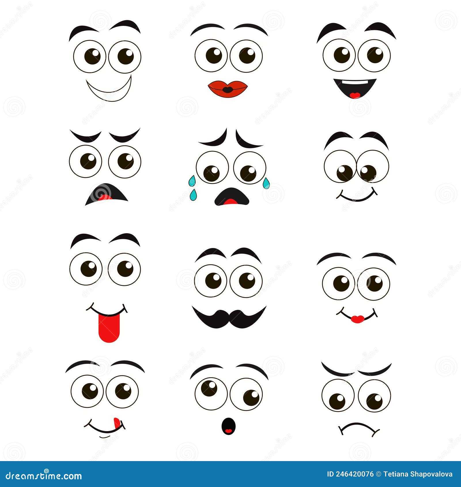 Cartoon Faces Expressions Vector Set Stock Vector - Illustration of ...