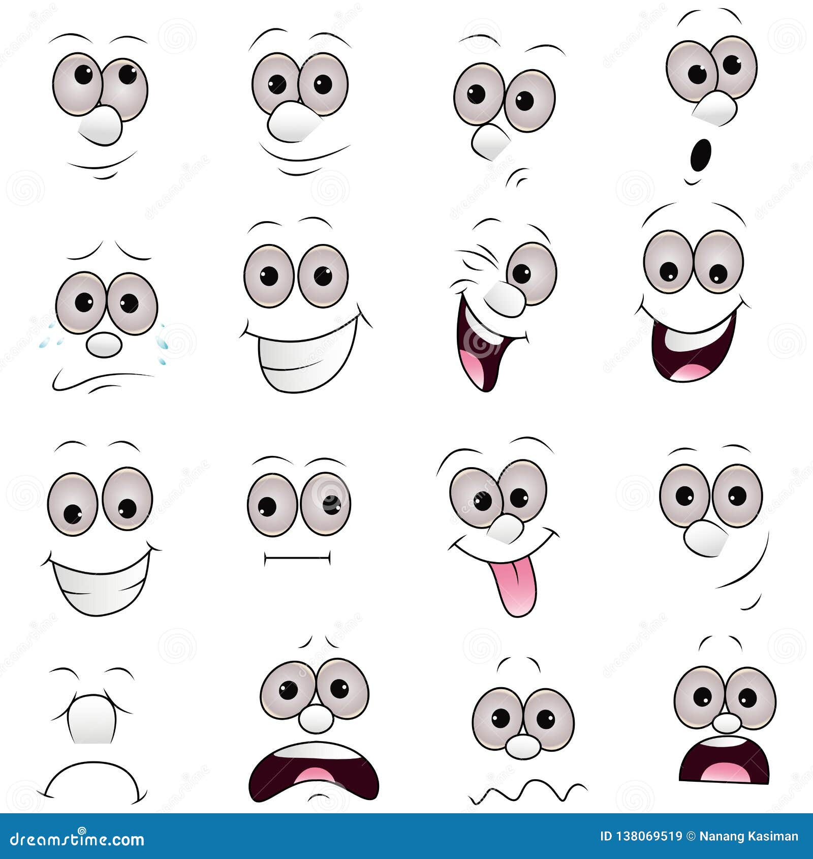 Cartoon Faces Expressions Vector Set Stock Vector - Illustration of ...