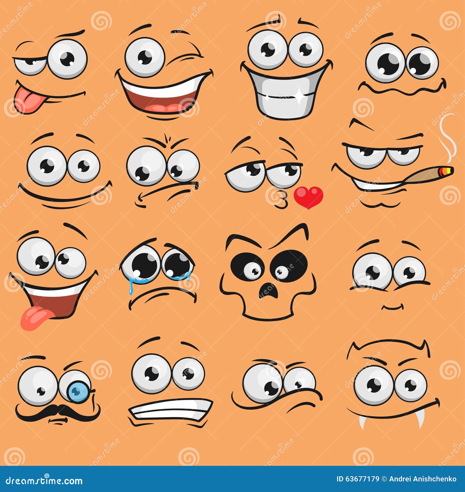 Cartoon Faces Set Stock Vector - Image: 63677179