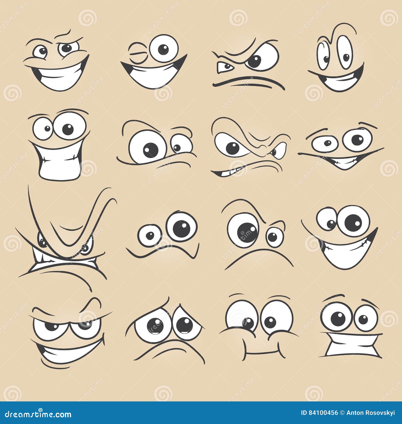 Cartoon faces set stock vector. Illustration of emotion - 84100456