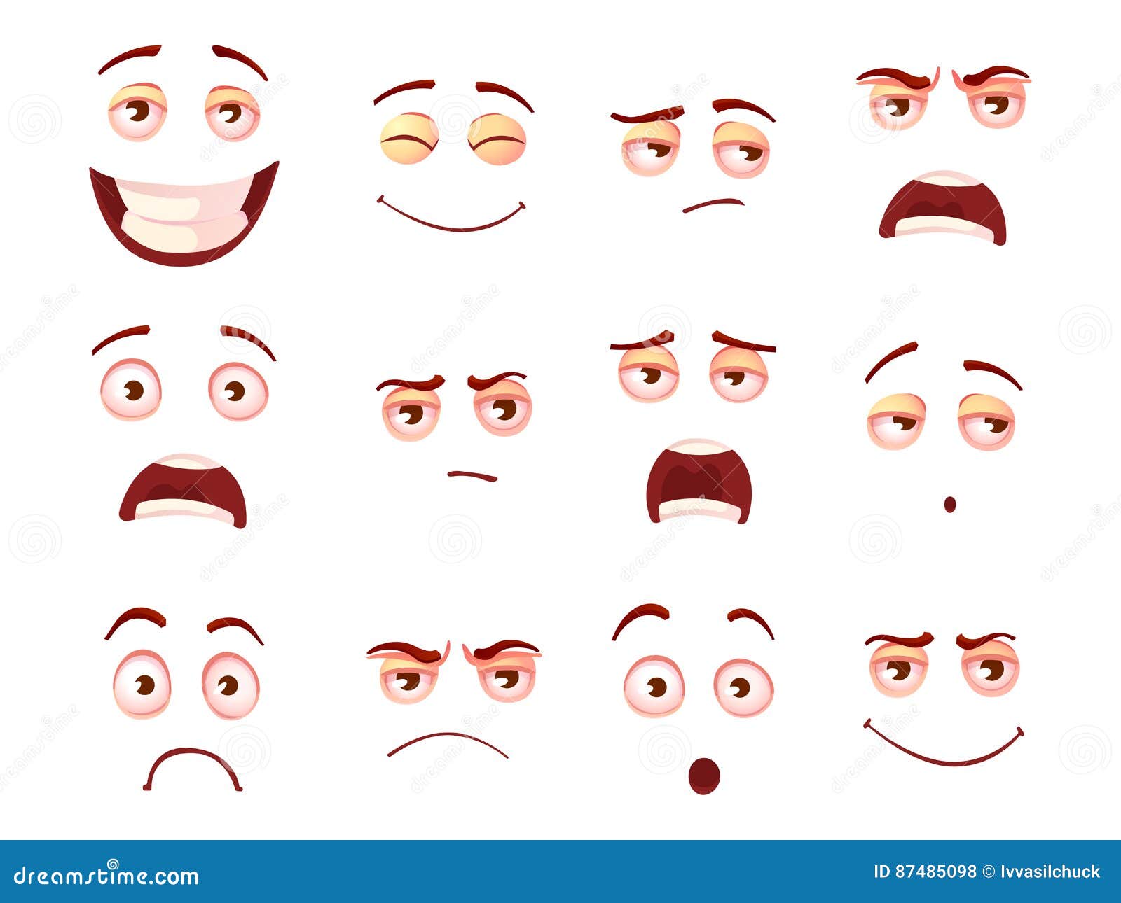 Big Set Of Cartoon Facial Expressions Vector Illustration ... Big Set Of Cartoon Facial Expressions Vector Illustration ...