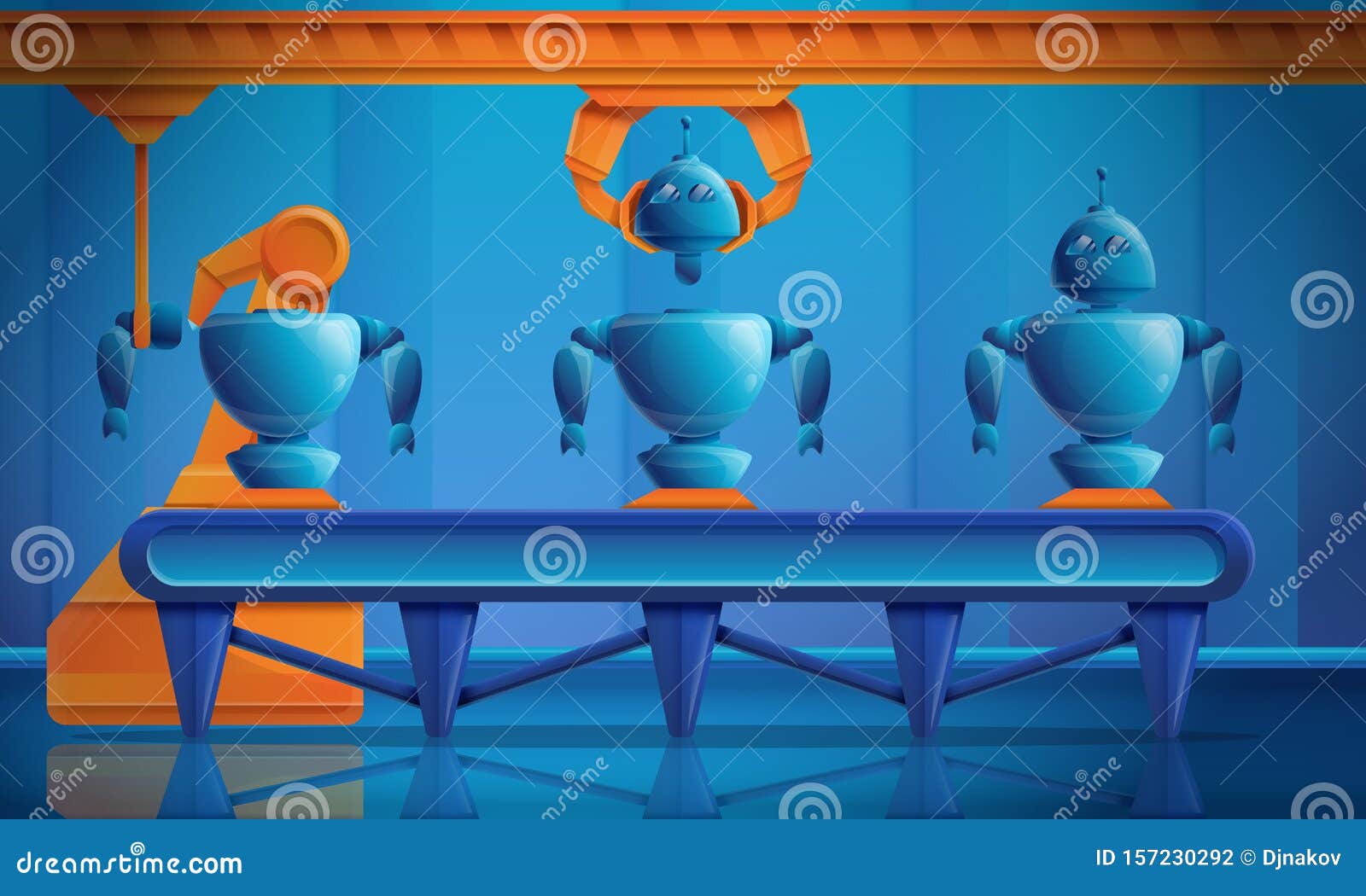 Cartoon Factory Producing Conveyor Robots Stock Illustration ...