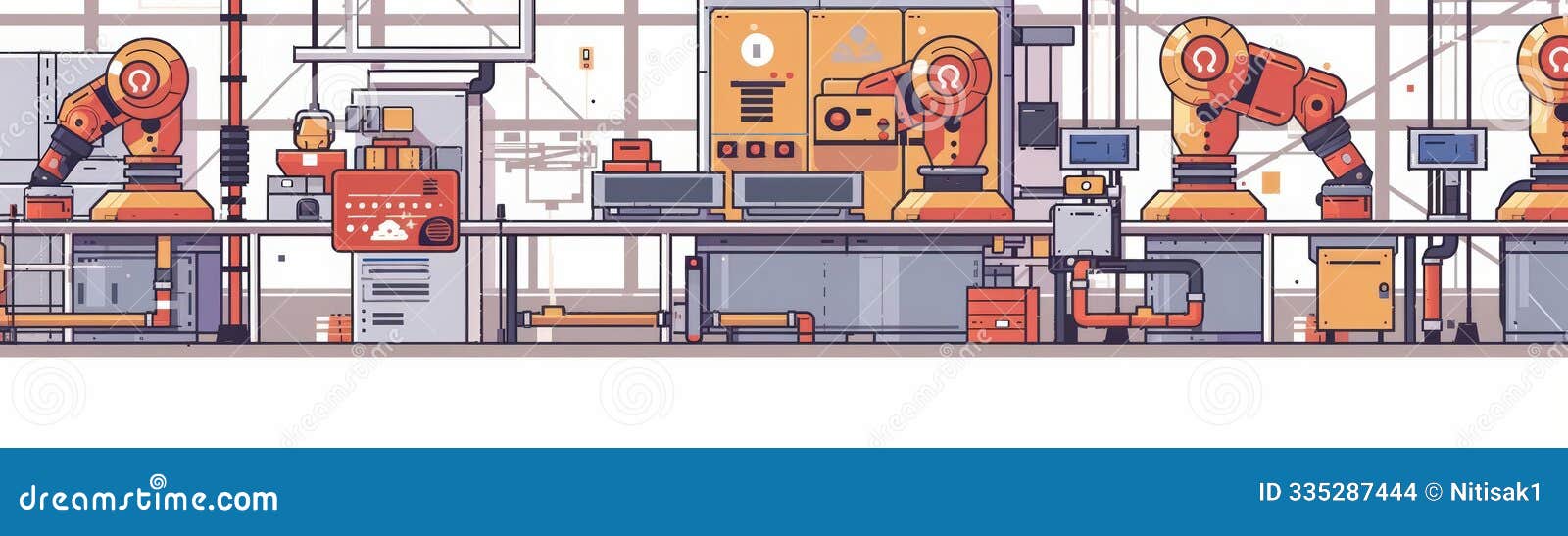 A Cartoon of a Factory with Robots Ensuring Safety and Efficiency Stock ...