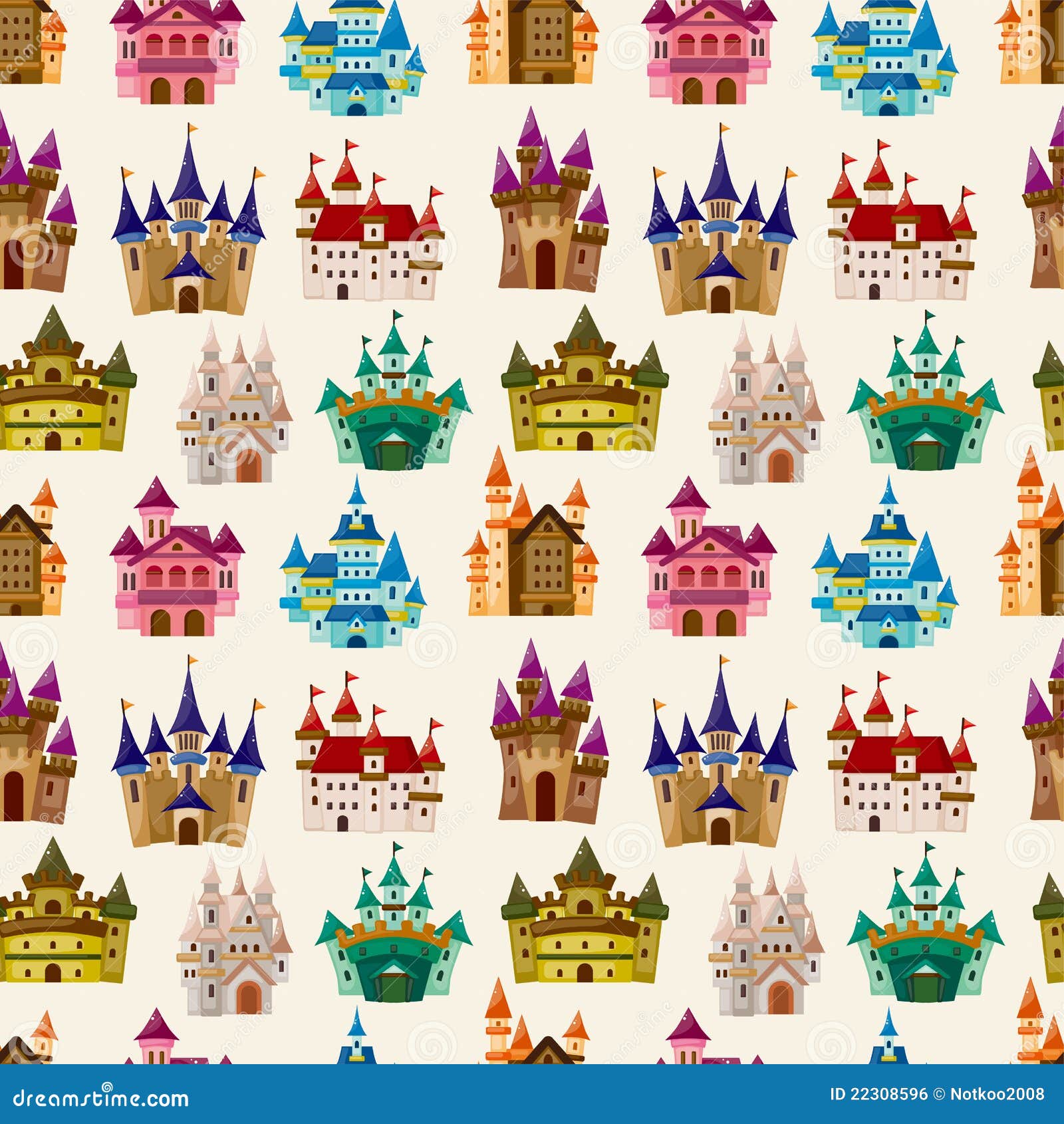 Cartoon Fairy Tale Castle Seamless Pattern Stock Vector - Illustration ...