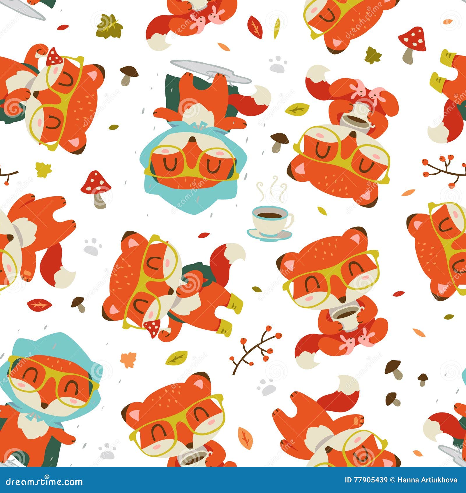 Cartoon fall fox pattern stock vector. Illustration of forest - 77905439