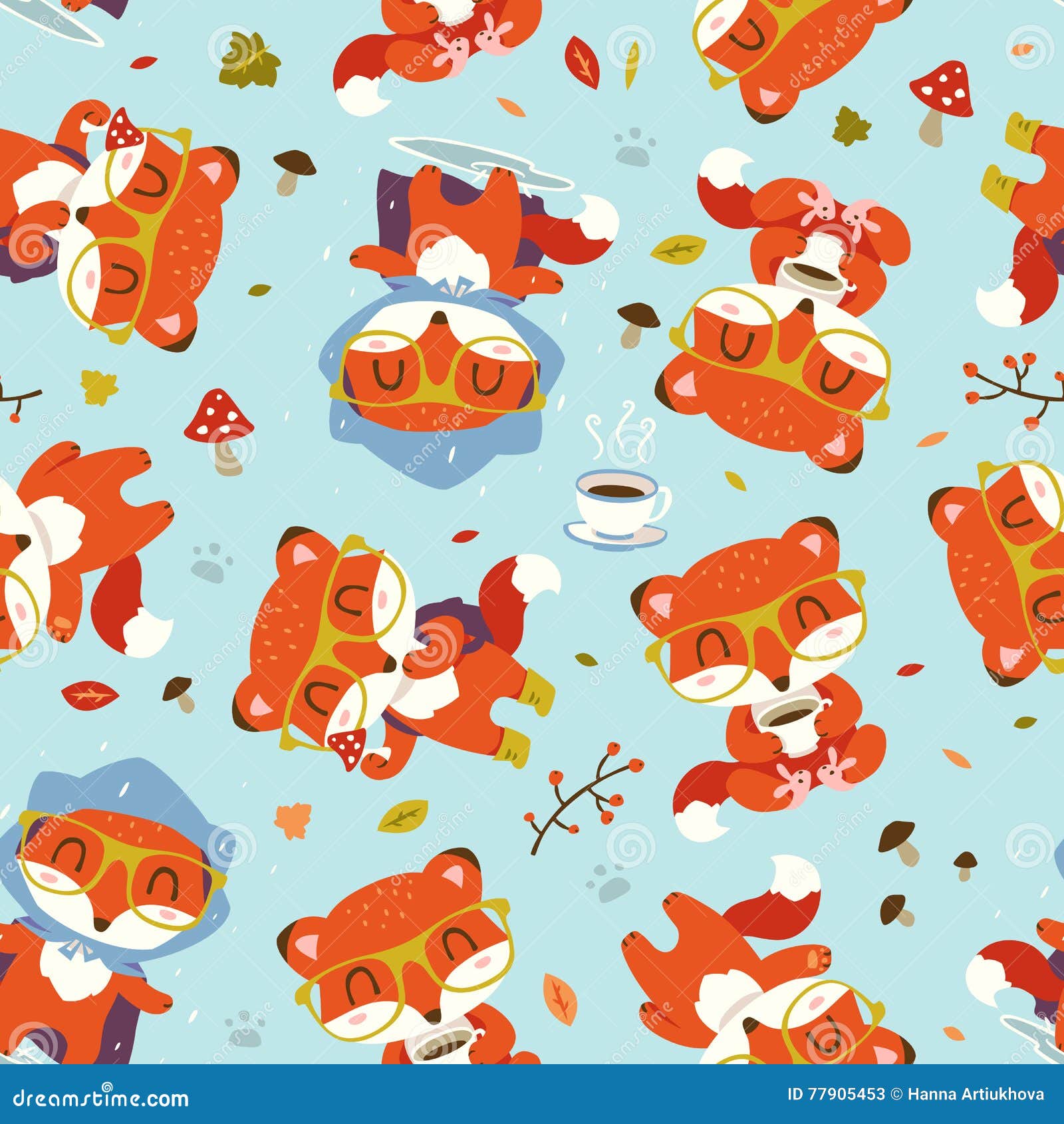 Cartoon fall fox pattern stock vector. Illustration of paper - 77905453