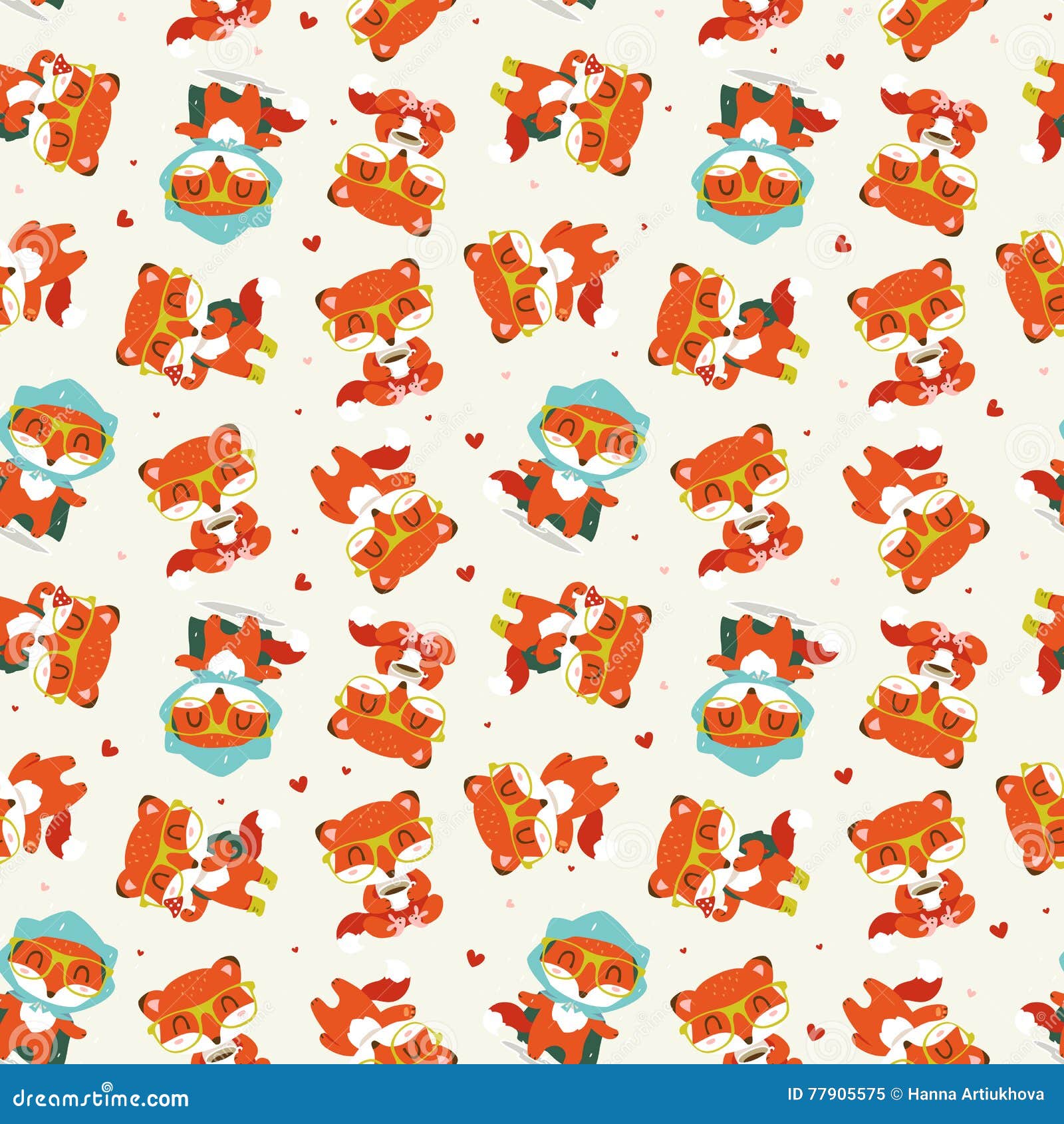 Cartoon Fall Fox Seamless Pattern Stock Vector - Illustration of ...