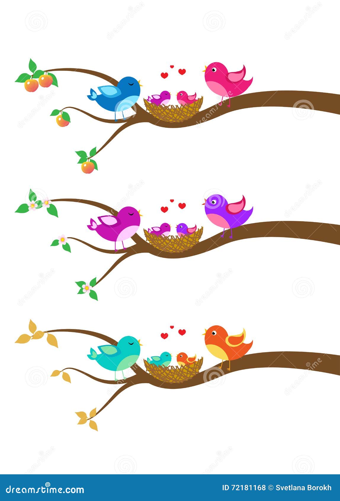 Cartoon Family of Birds on a Tree Stock Vector - Illustration of funny ...