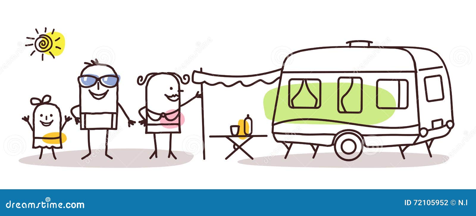 Cartoon Family with a Caravan Stock Vector - Illustration of character ...