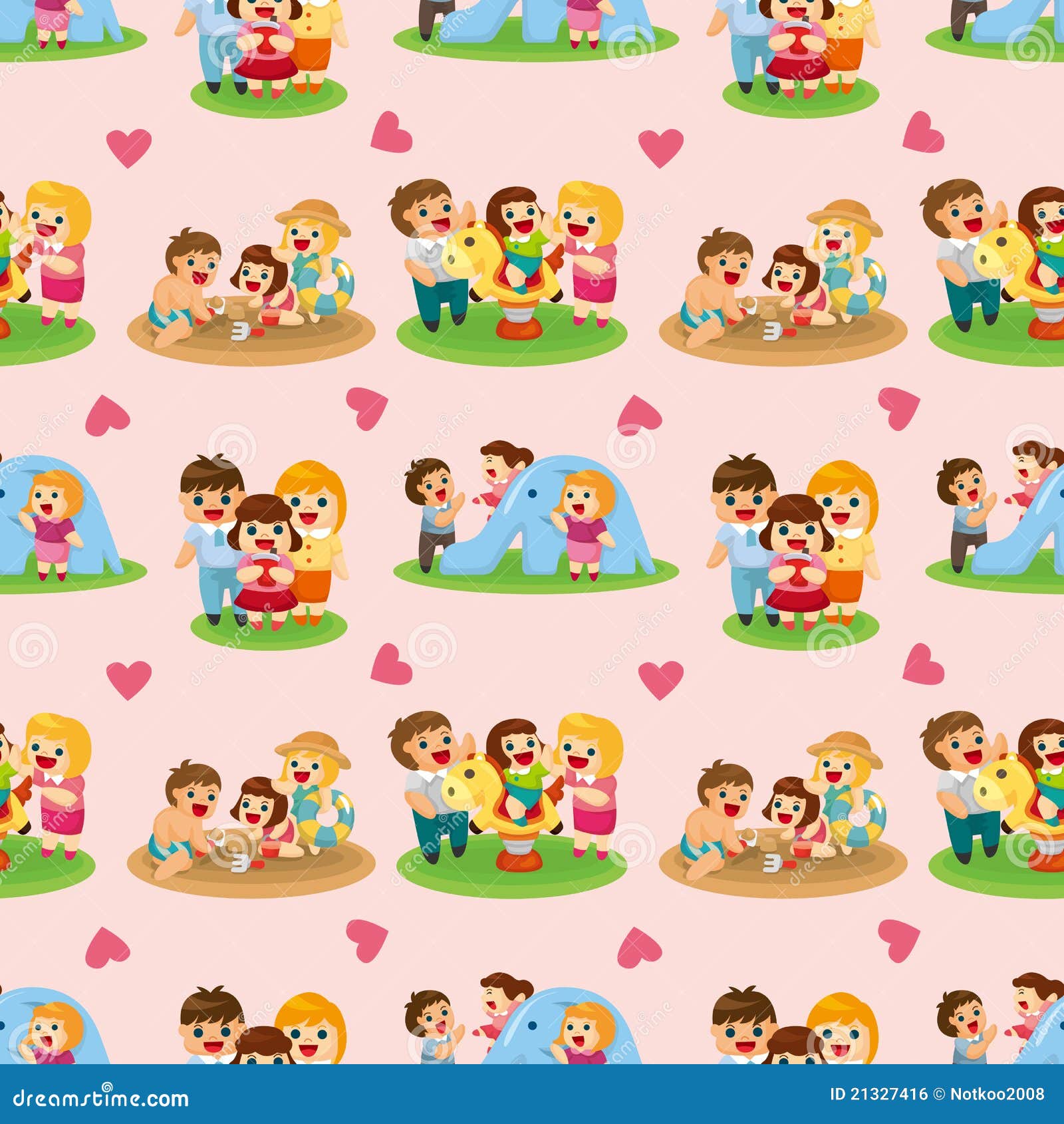 Cartoon Family Seamless Pattern Stock Vector - Illustration of cute ...