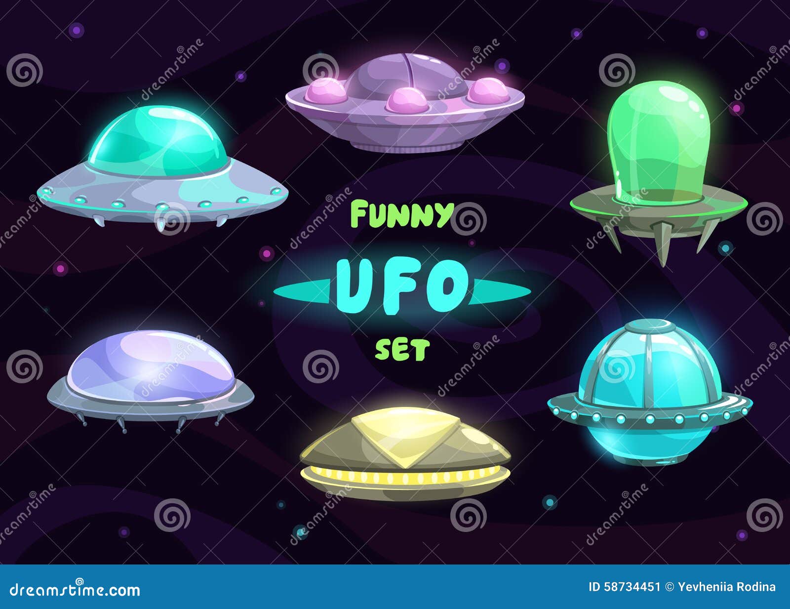 Cartoon fantastic ufo set stock illustration. Illustration of colorful ...