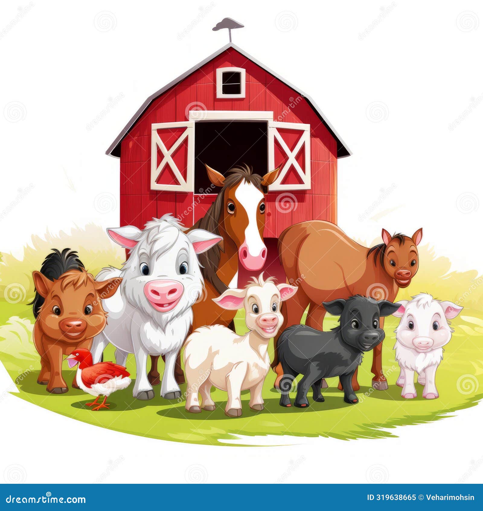 Cartoon Farm Animals In The Barnyard, Vector Illustration ...