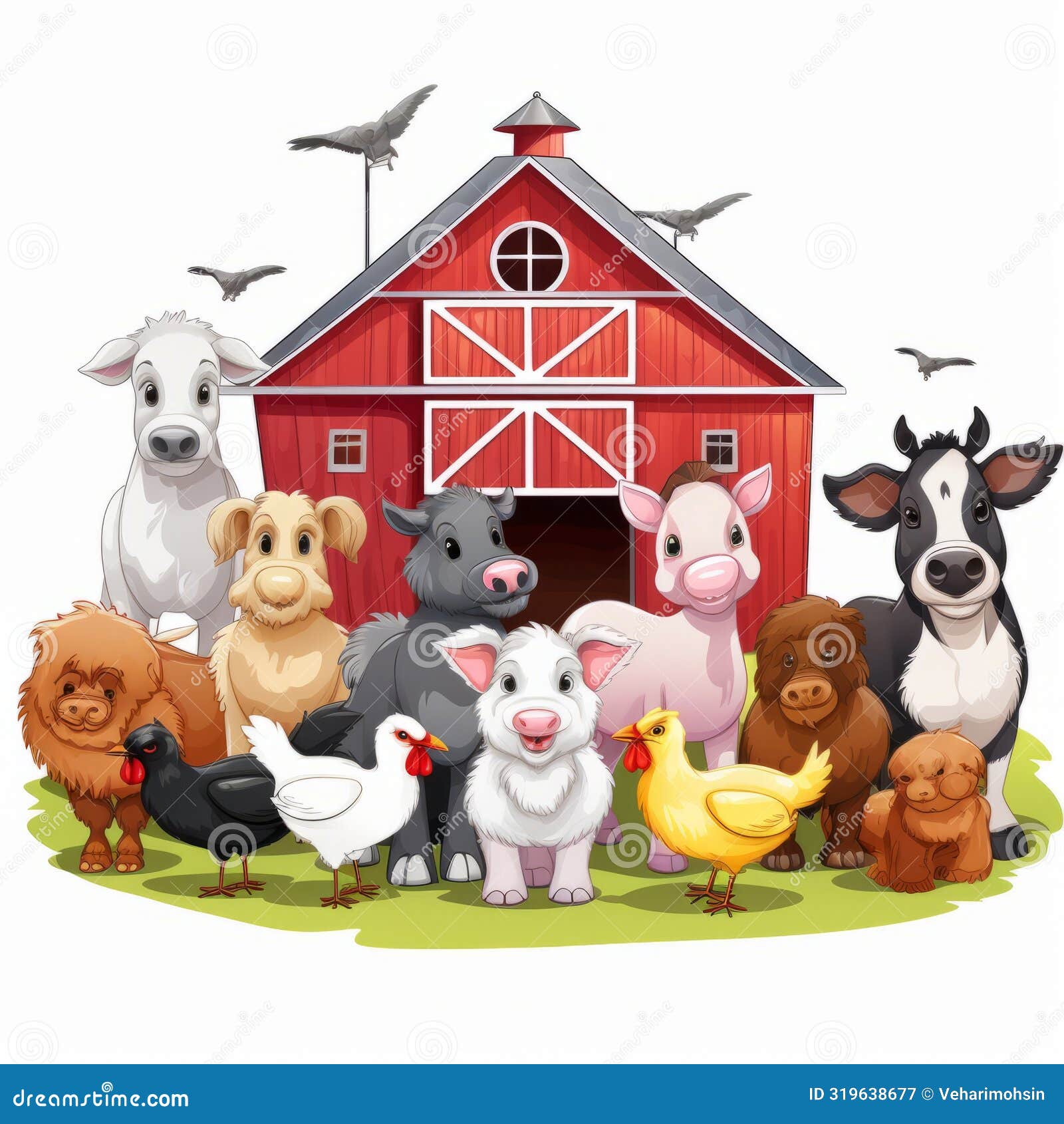 Cartoon Farm Animals In The Barnyard, Vector Illustration ...