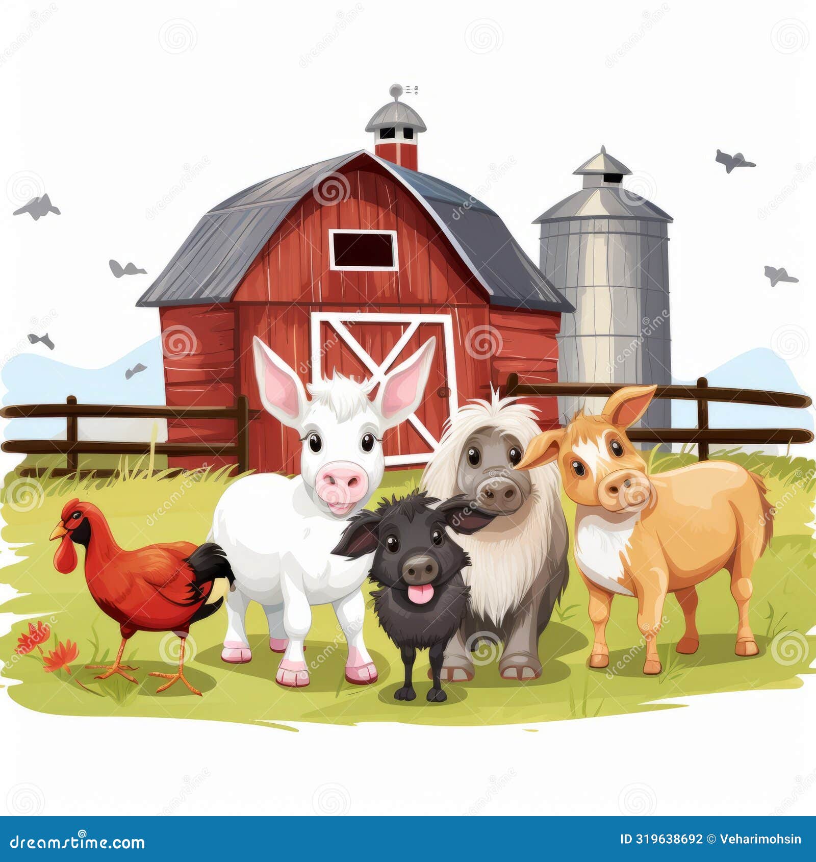 Cartoon Farm Animals In The Barnyard, Vector Illustration ...