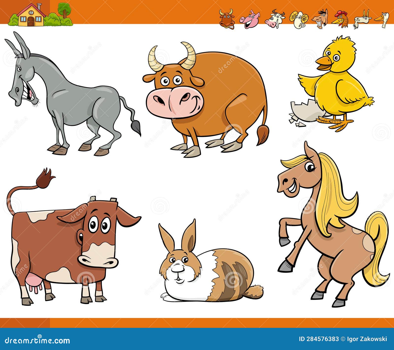 Cartoon Farm Animals Comic Characters Set Stock Vector - Illustration ...