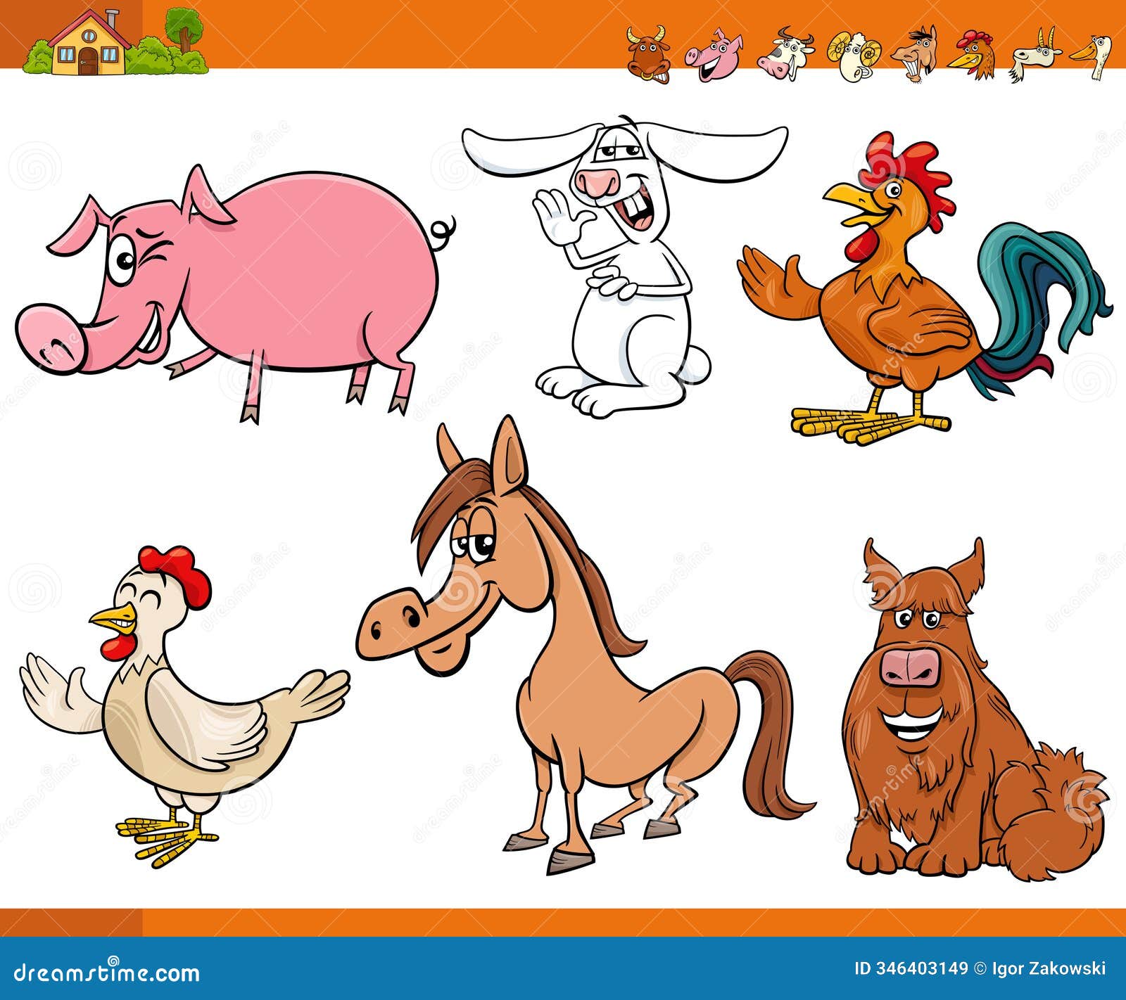 Cartoon Farm Animals Comic Characters Set Stock Illustration - Illustration of piglet, farm ...