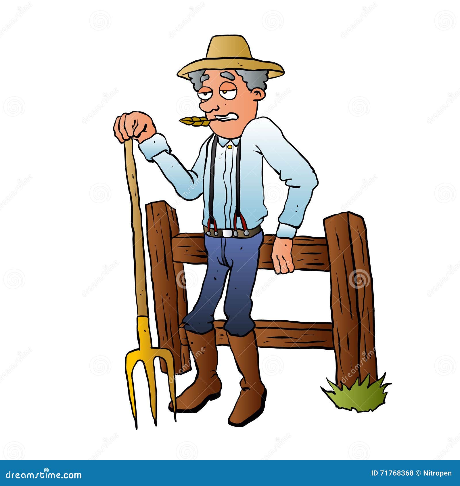 Cartoon Farmer Character with Pitchfork Stock Vector - Illustration of ...