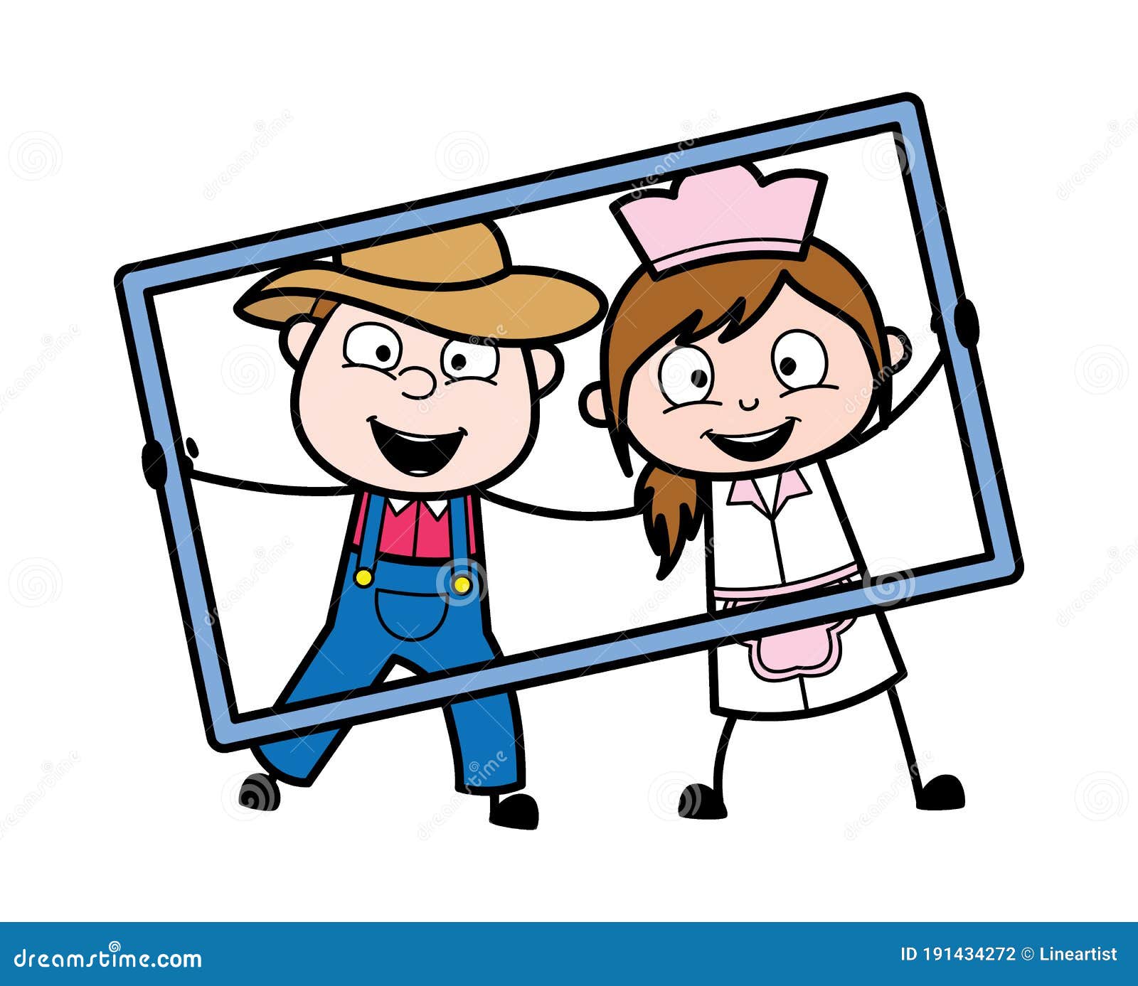 Cartoon Farmer in Frame with Waitress Stock Illustration - Illustration ...