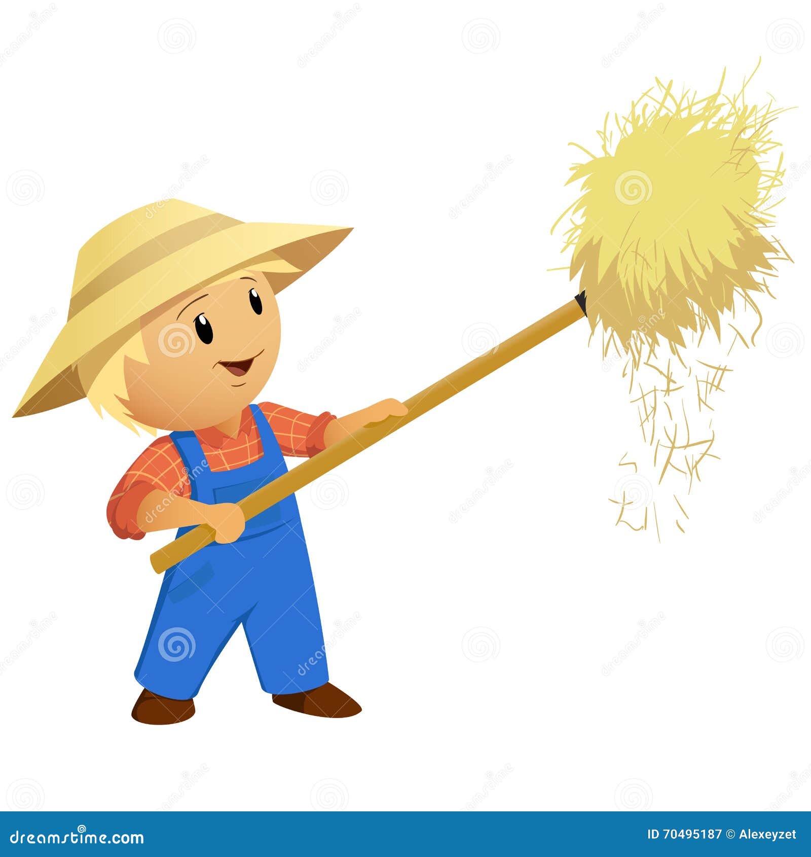 Cartoon Farmer Hay with Pitchfork Stock Vector - Illustration of ...