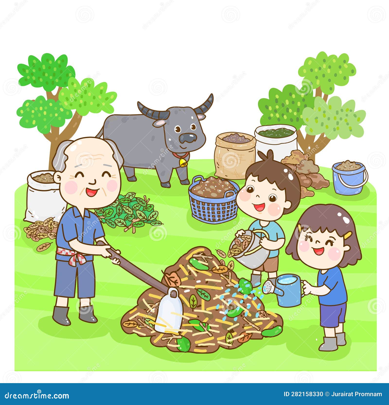 Cartoon Farmer Make Compost Vector. Stock Illustration - Illustration ...