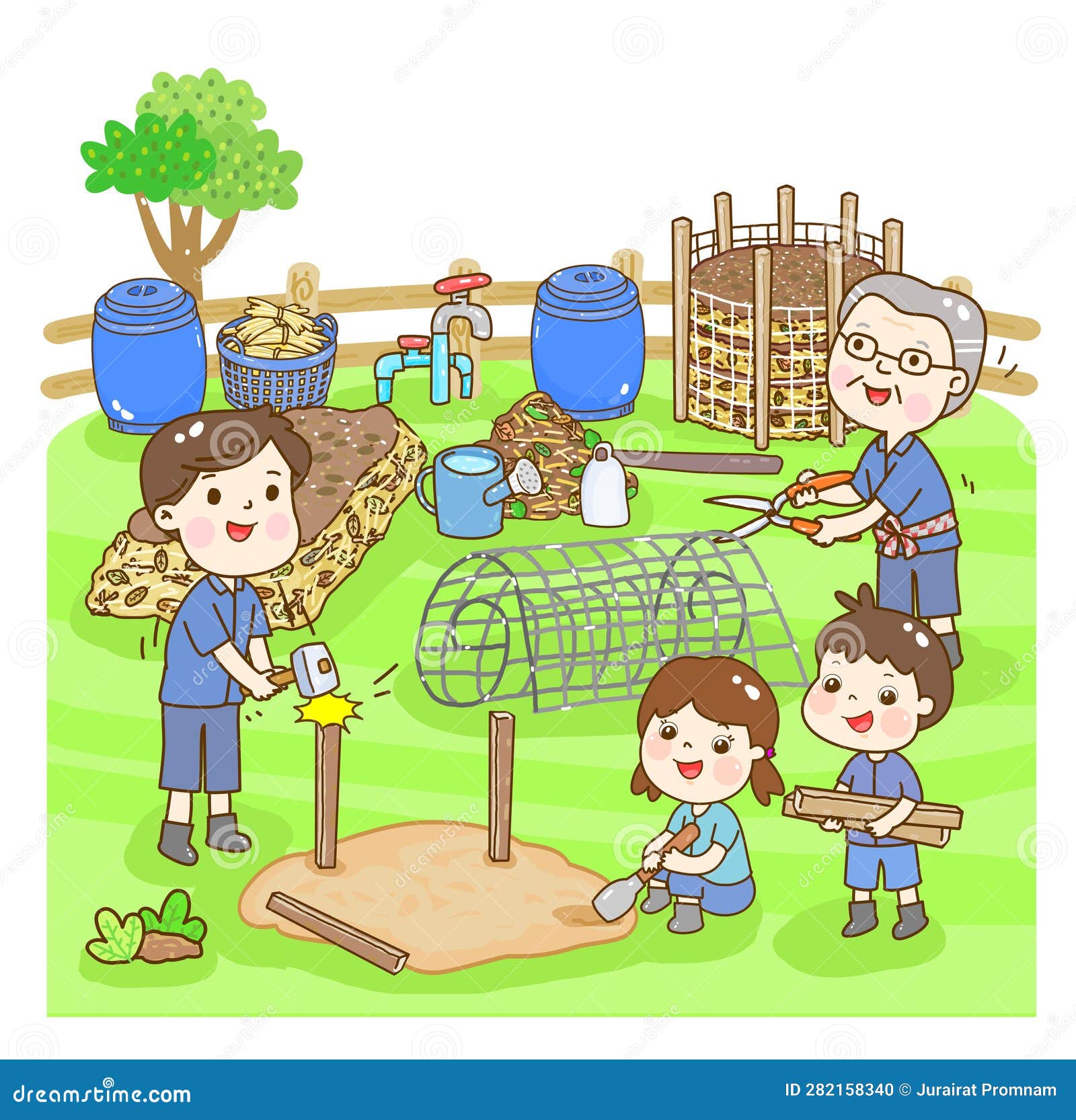 Cartoon Farmer Make Compost Vector. Stock Illustration - Illustration ...