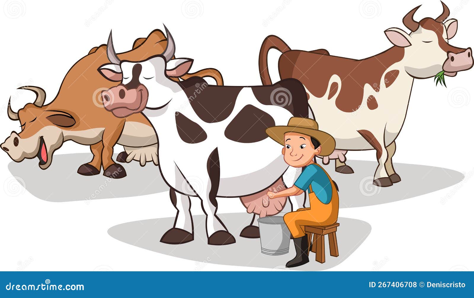 Cartoon Farmer Milking Cow Stock Vector Illustration Of Riding Milker 267406708